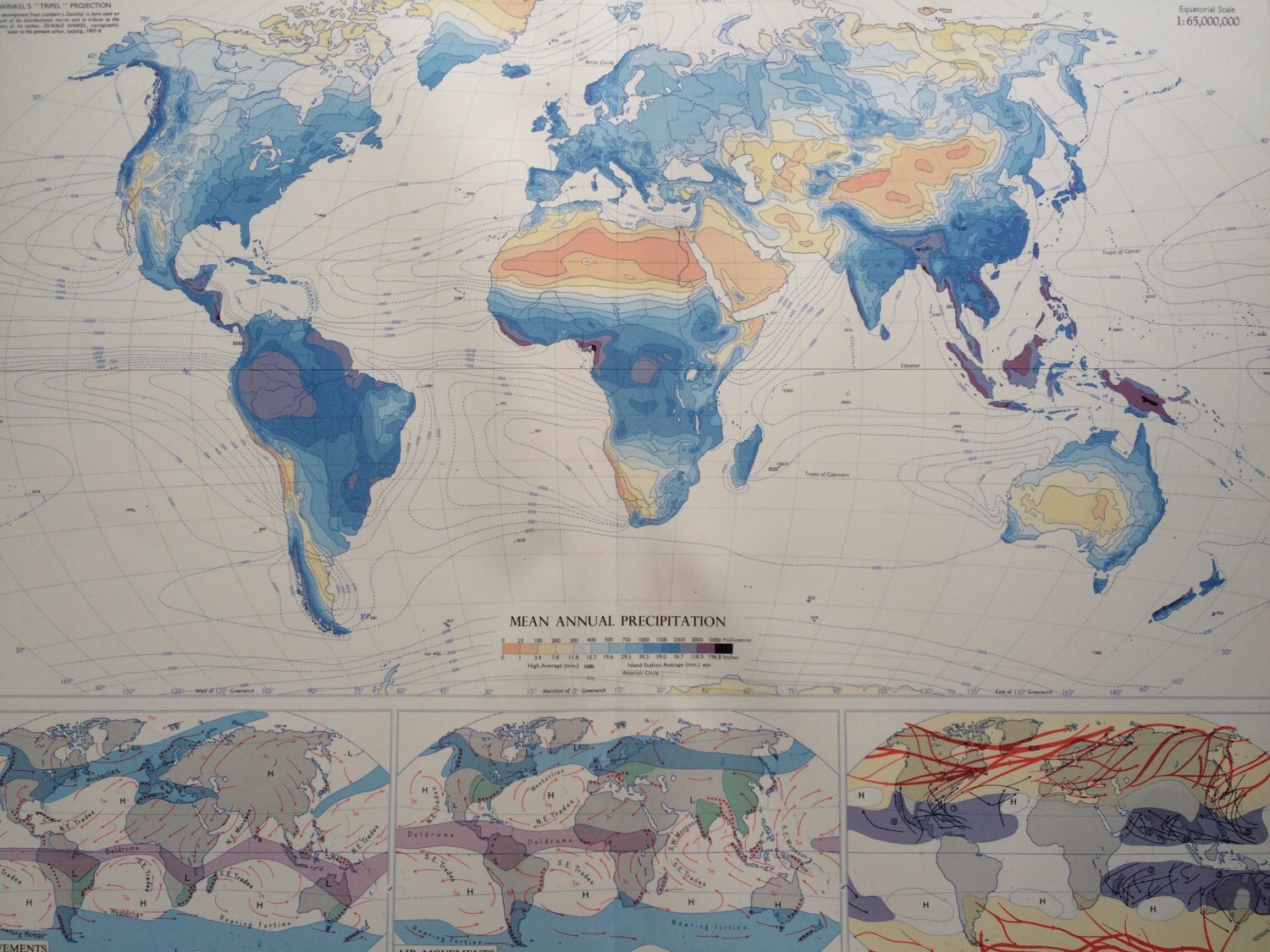 1958 WORLD CLIMATOLOGY Extra Large Original Vintage World Map depicting ...
