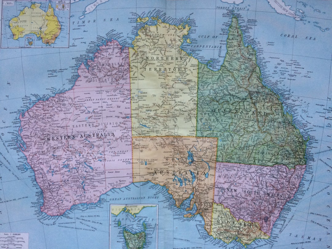 1920 Australia (political) Extra Large Original Antique Map With Inset ...