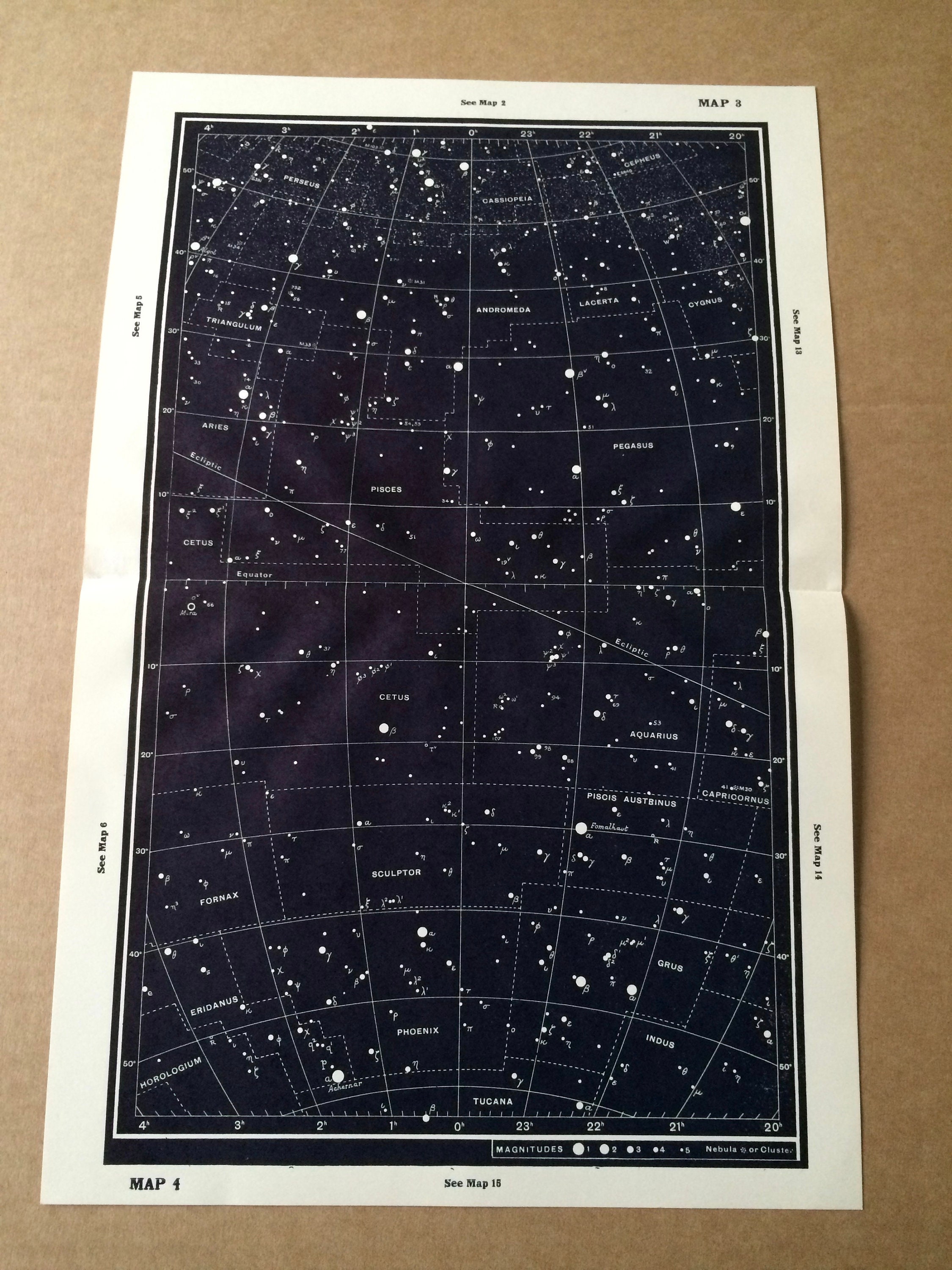 1961 Original Vintage Star Map for epoch 1950 - 9.5 x 14.5 inches ...