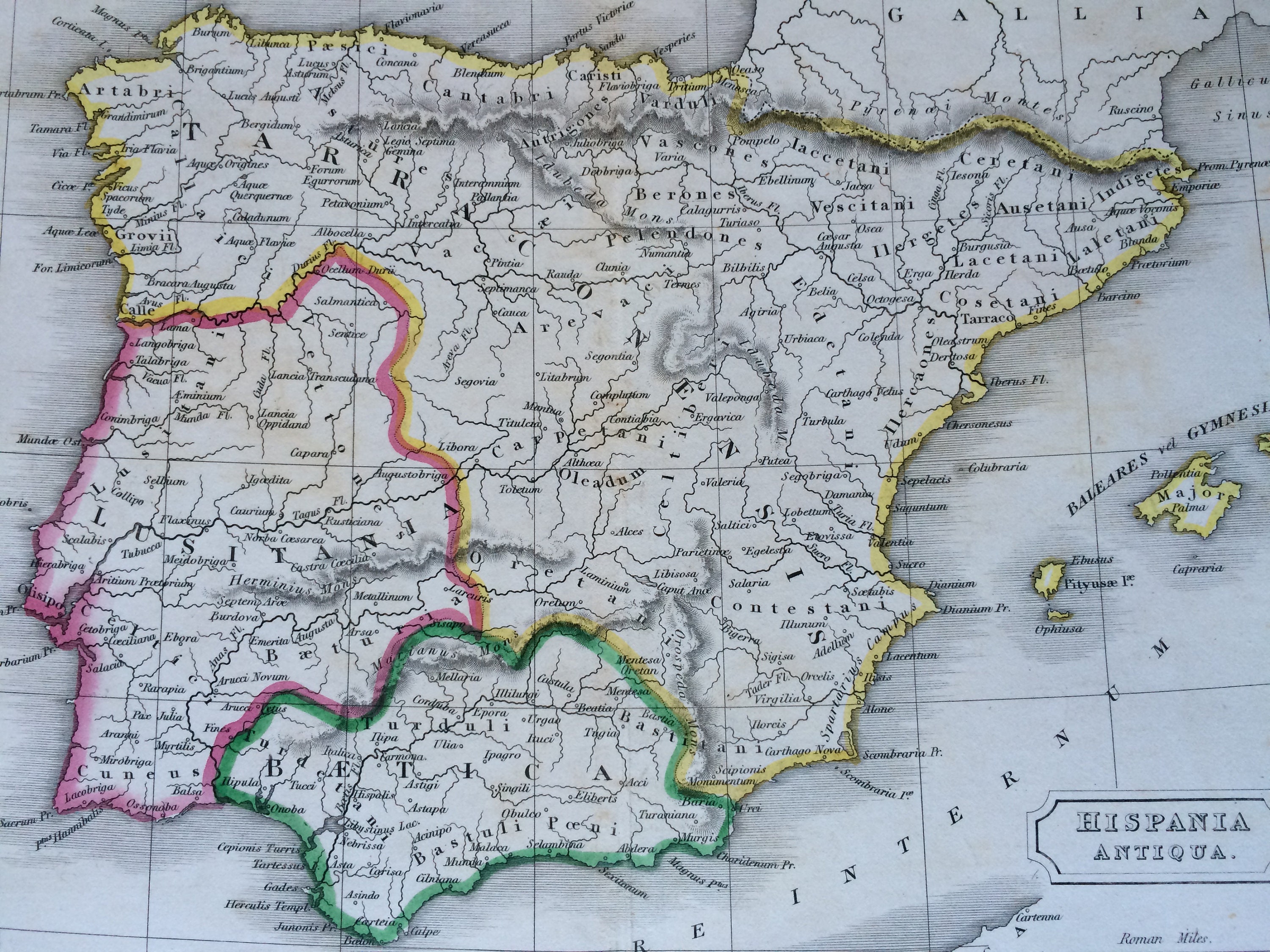 1829 Spain & Portugal (Hispania Antiqua) Original Antique Hand-Coloured ...