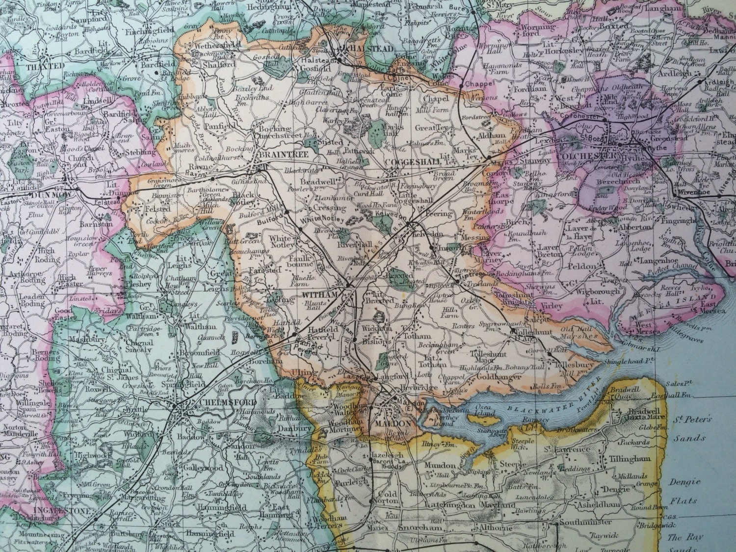 1907 Essex Large Original Antique Map 205 X 135 Inches Historical Wall Decor George W Bacon Map