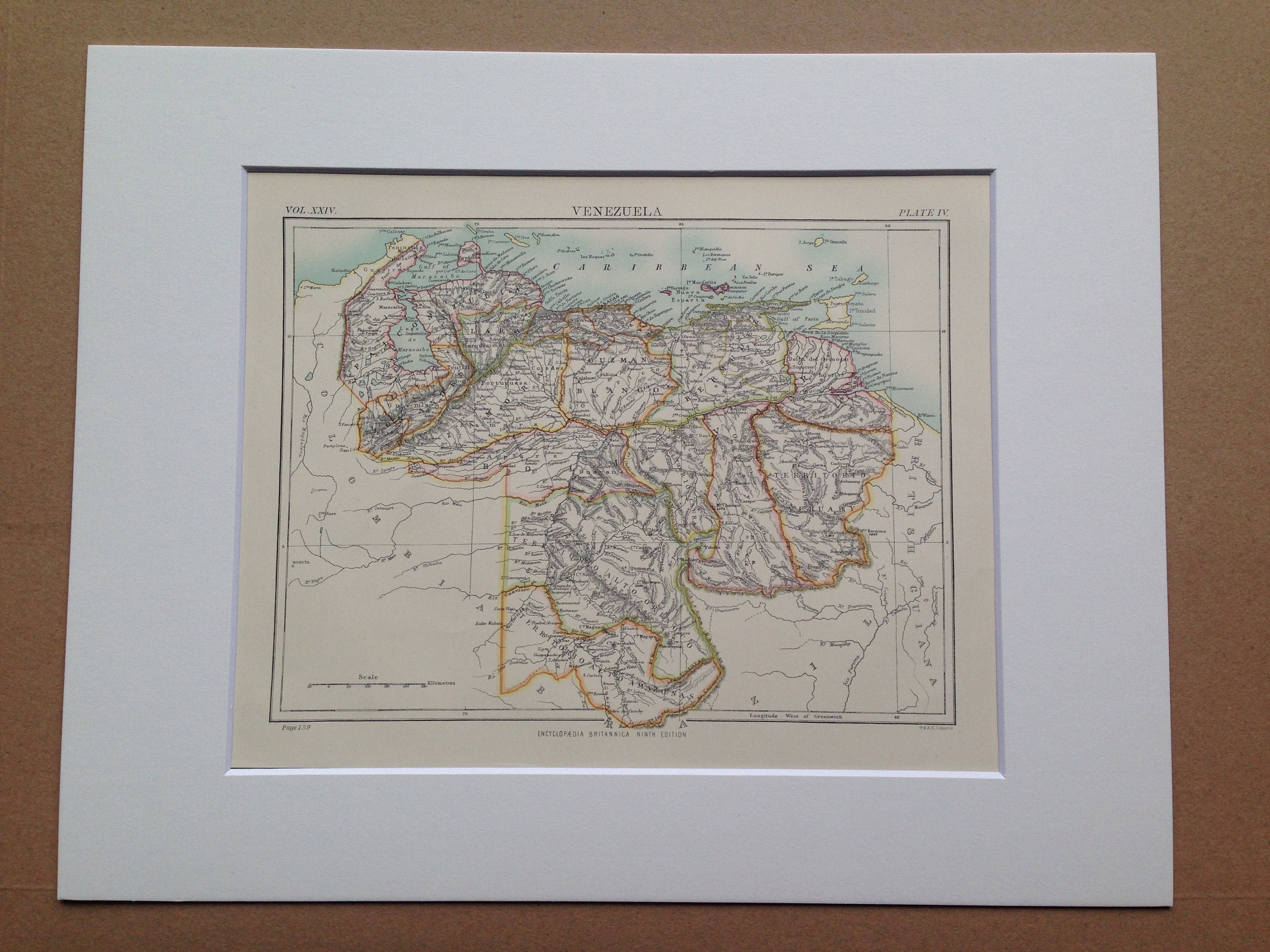 1875 Venezuela Original Antique Map - South America - Available Matted ...