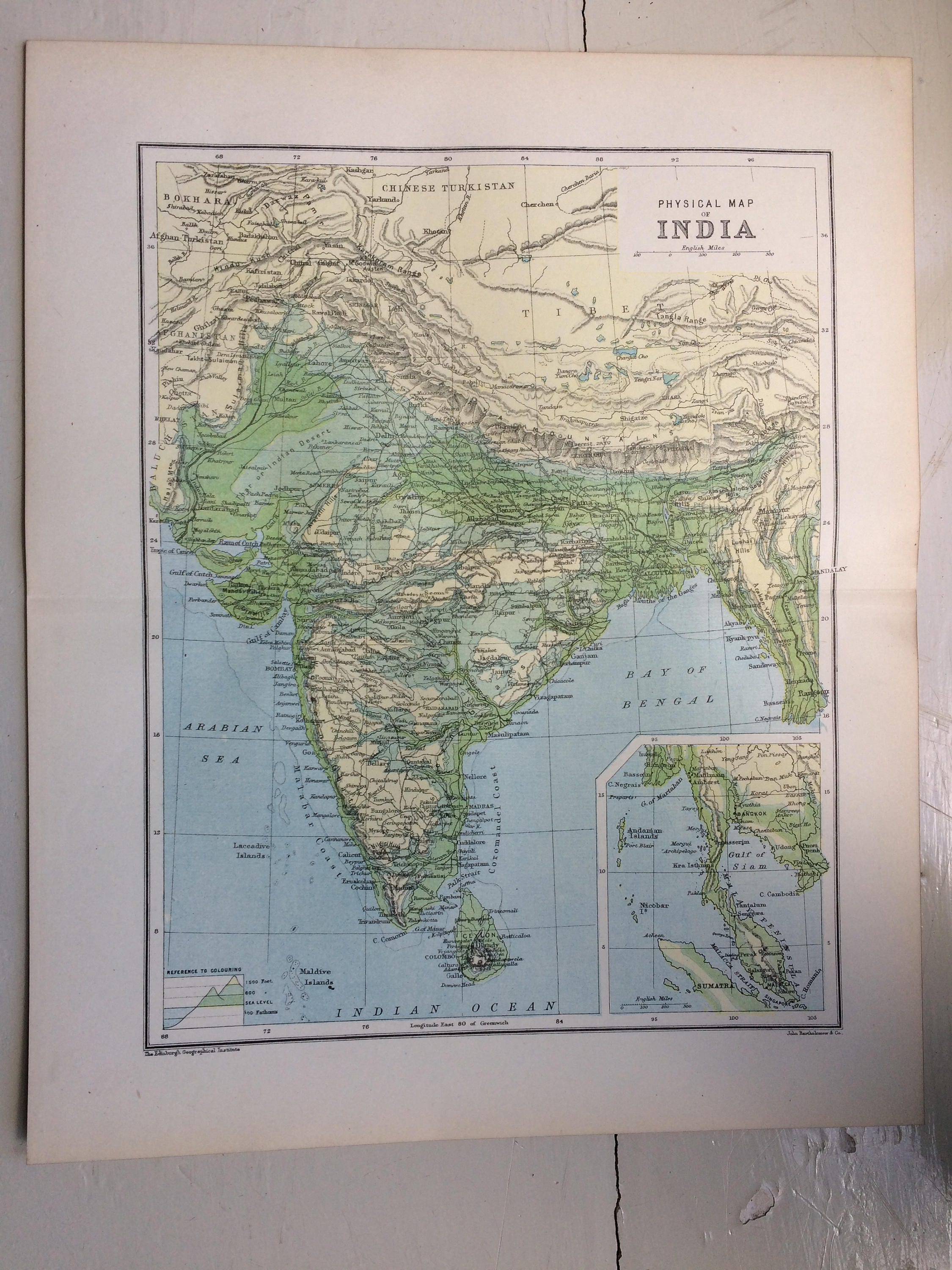 1904 India (Physical) Original Antique Map - 10 x 12 inches - Wall Map ...