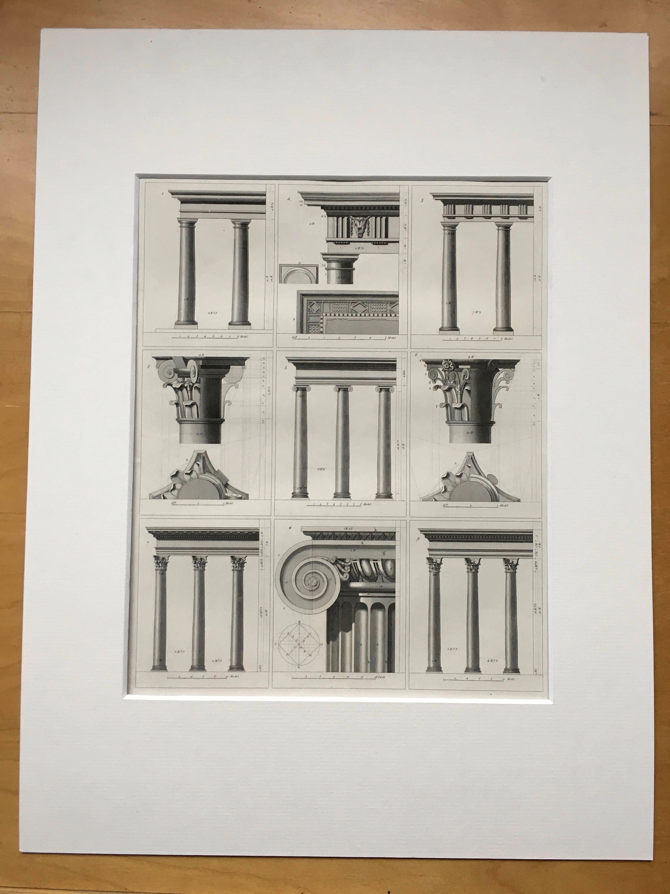 1849 Greco-Roman Column Architecture Large Original Antique Engraving ...