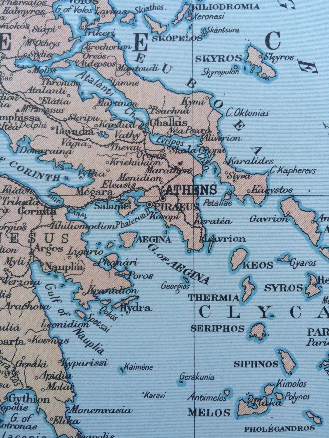 1920 GREECE Original Vintage Map, 12 x 14.5 inches, historical wall ...