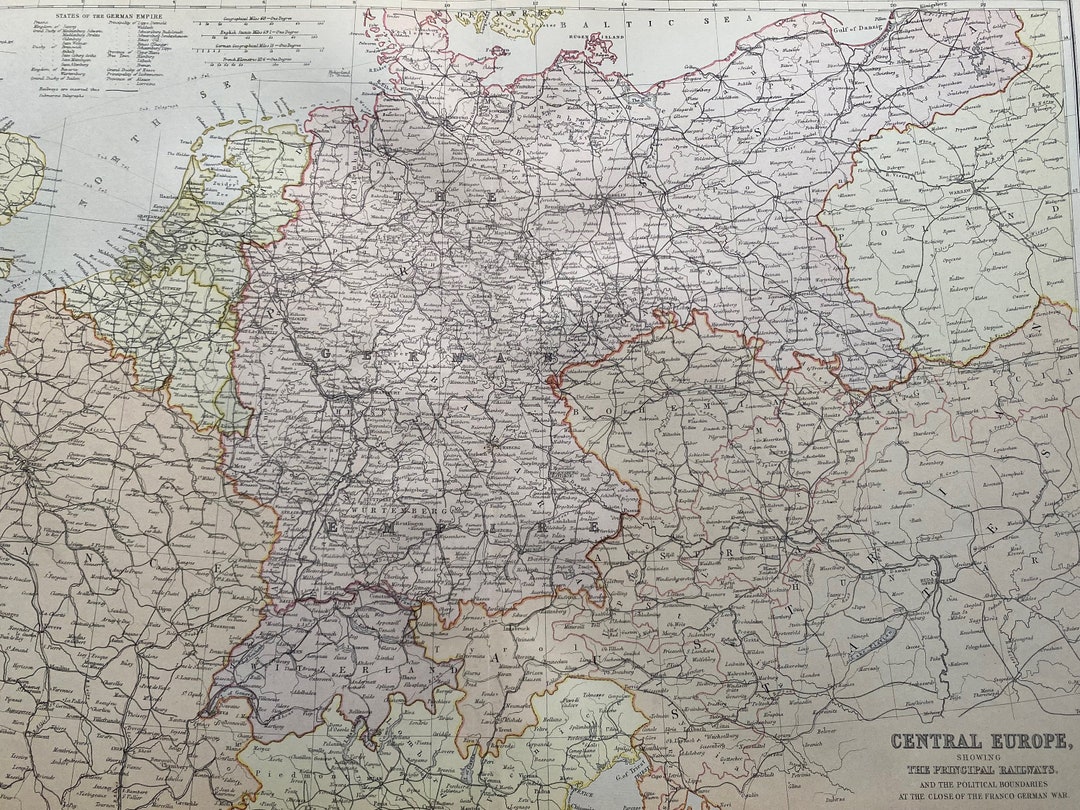 1882 Central Europe Showing the Principal Railways and the Political ...