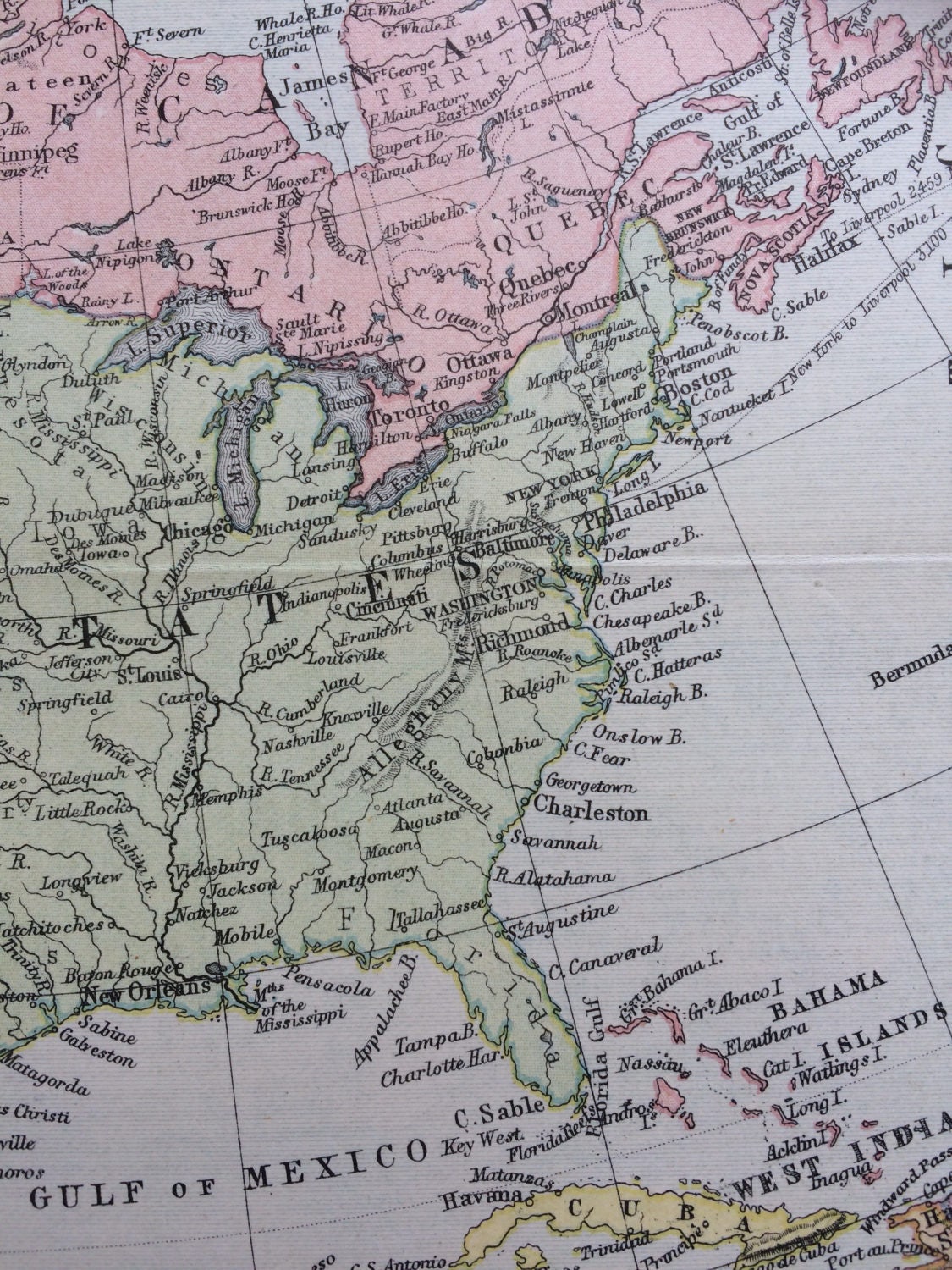 1888 NORTH AMERICA Original Antique Map, 10.5 x 12.5 inches, historical ...