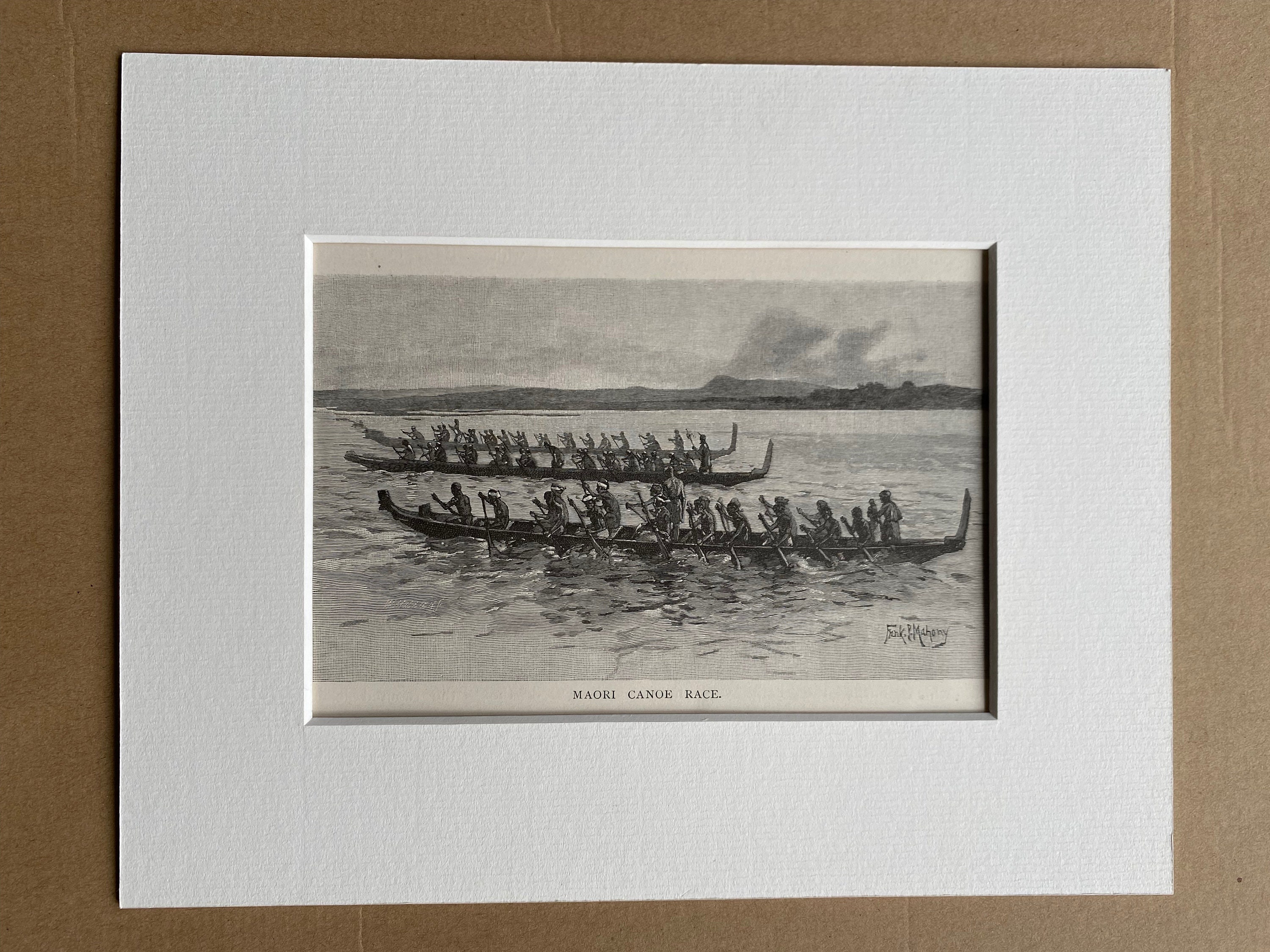 1886 Maori Canoe Race Original Antique Print - Maori History - New ...
