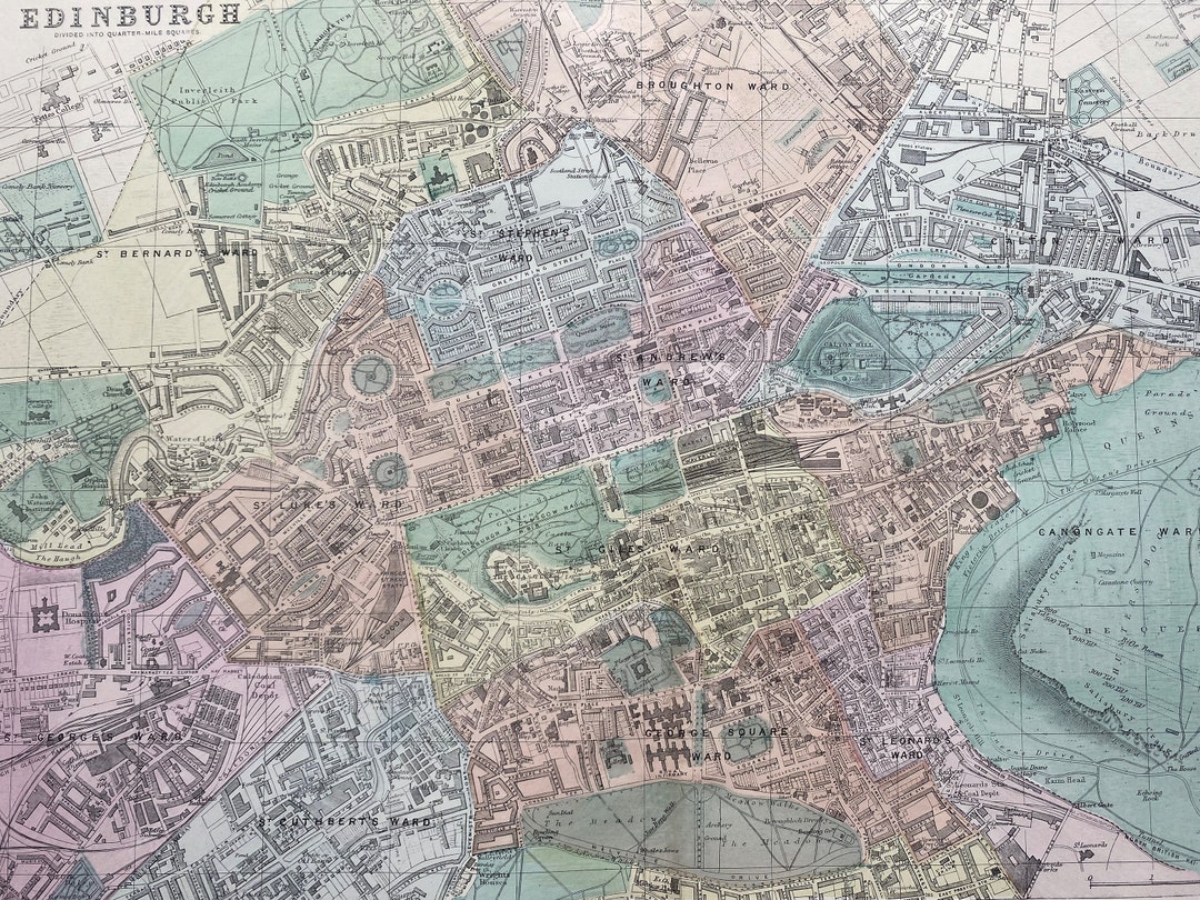 1902 Edinburgh Original Antique Map - Large Wall Map - City Plan ...