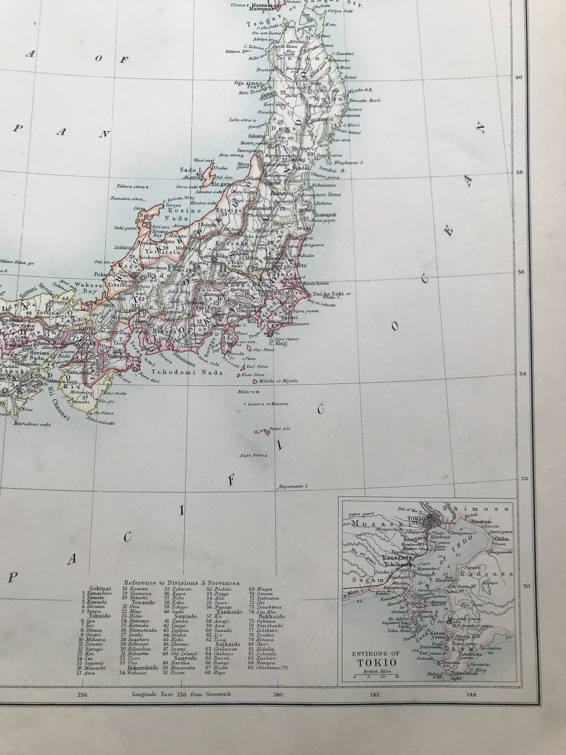 1898 Japan Large Original Antique A & C Black Map with reference of ...