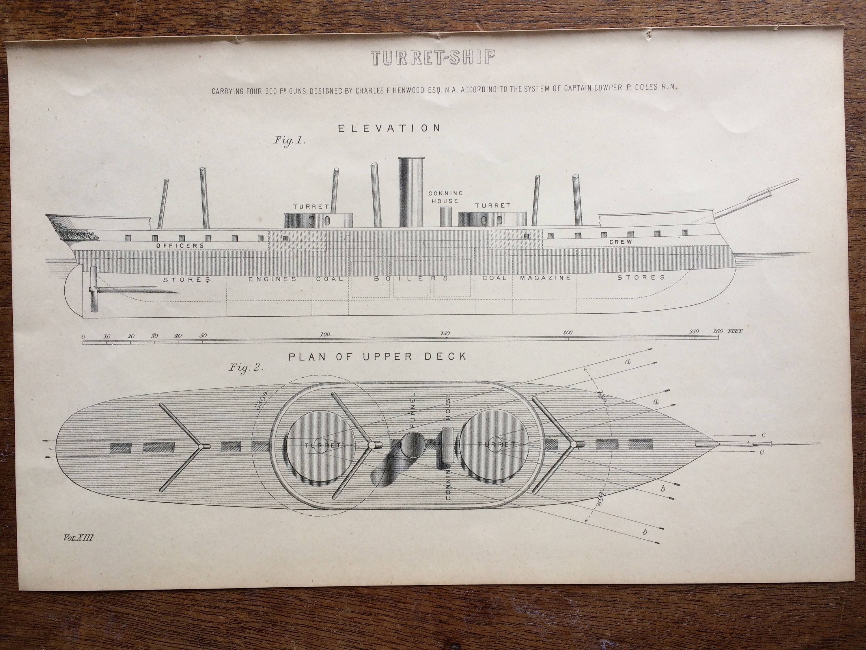 1880 Turret-Ship Diagram Original Antique Steel Engraving Print ...