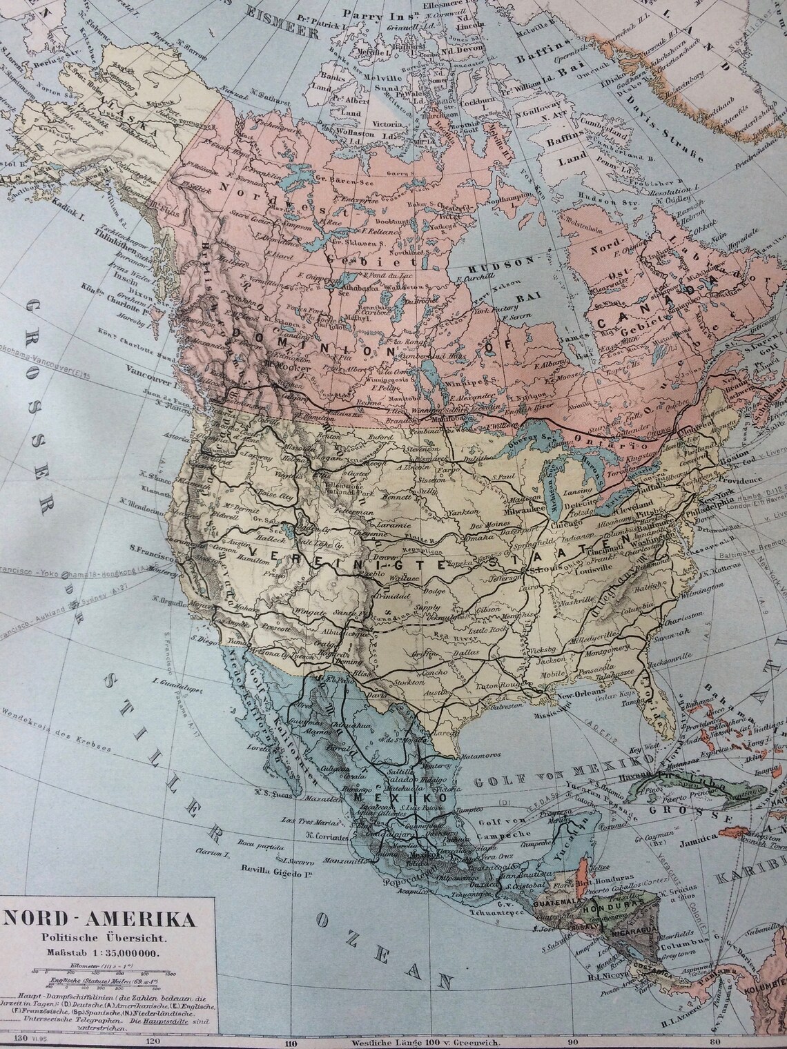 1895 North America Political Original Antique Map | Etsy