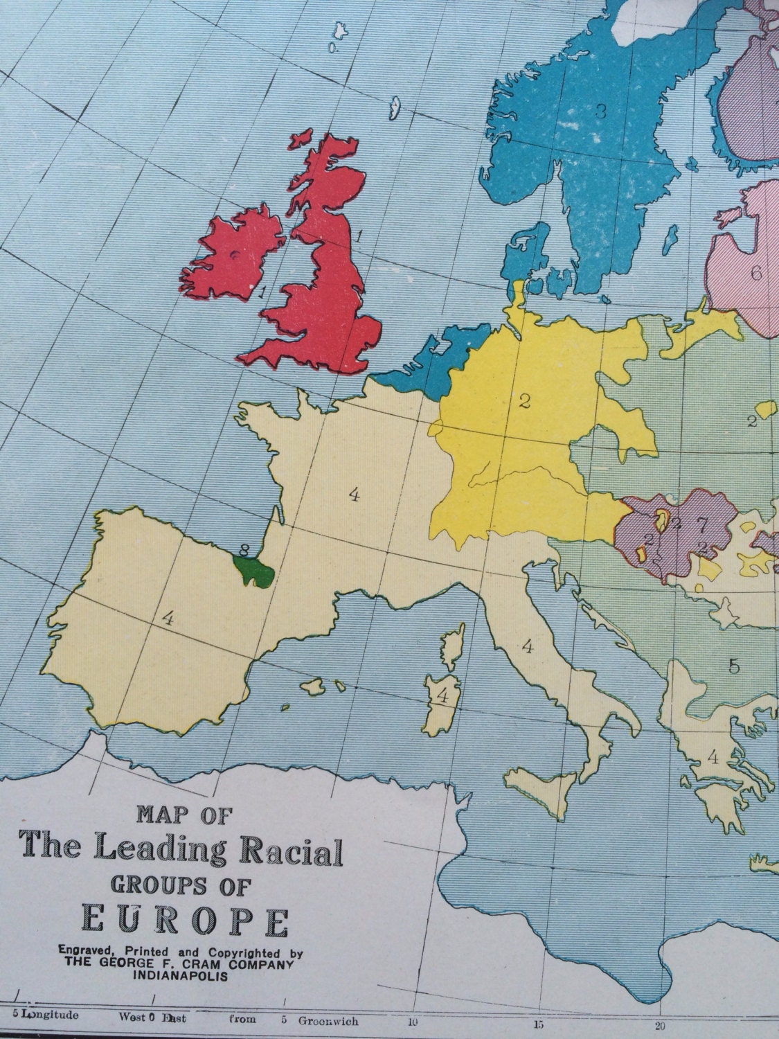 1936 Racial map of Europe Original Vintage Map 11.5 x 14.5 inches, Home ...