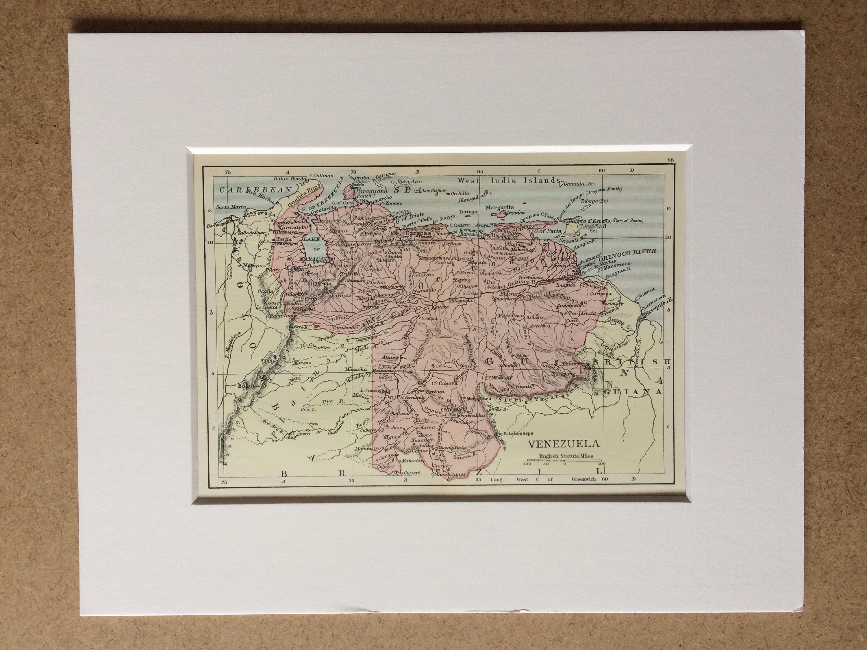 1895 Venezuela Original Antique World Map - Mounted and Matted - 8 x 10 ...
