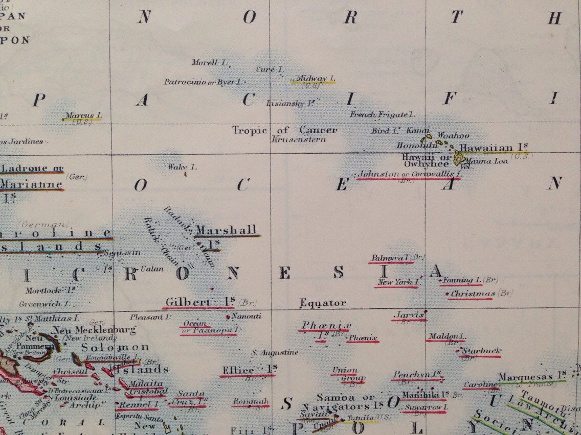 1906 OCEANIA original antique map, historical, double-sided, Australia ...