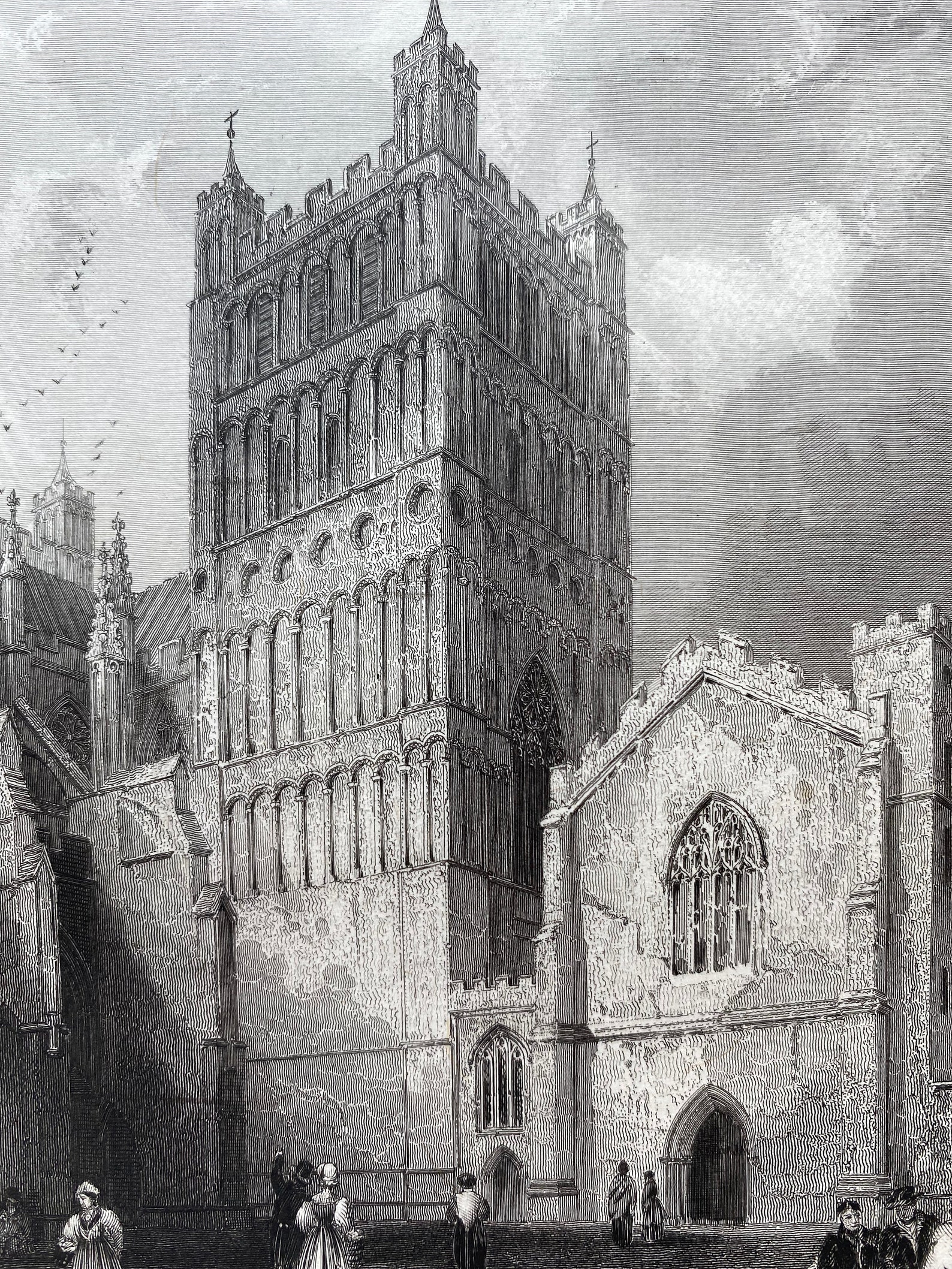 1838 Exeter Cathedral - the Southern Tower Original Antique Engraving ...