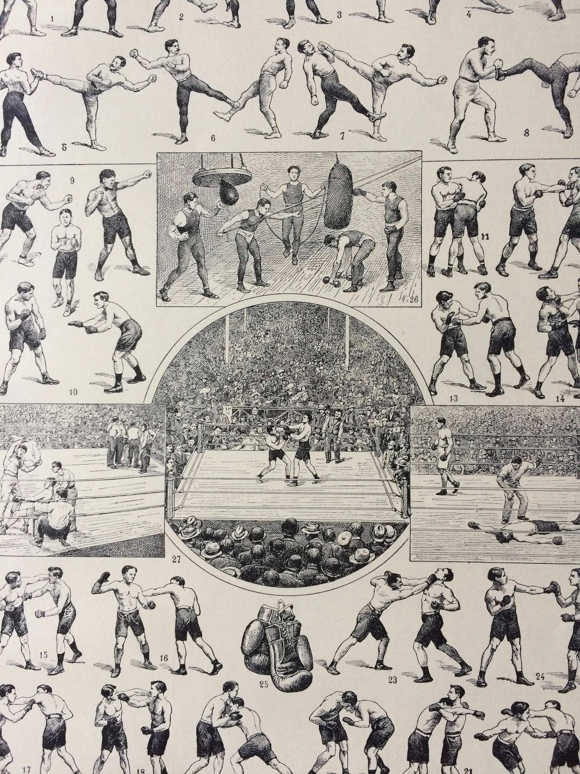 1923 Boxing Original Antique Print - Mounted and Matted - Decorative ...