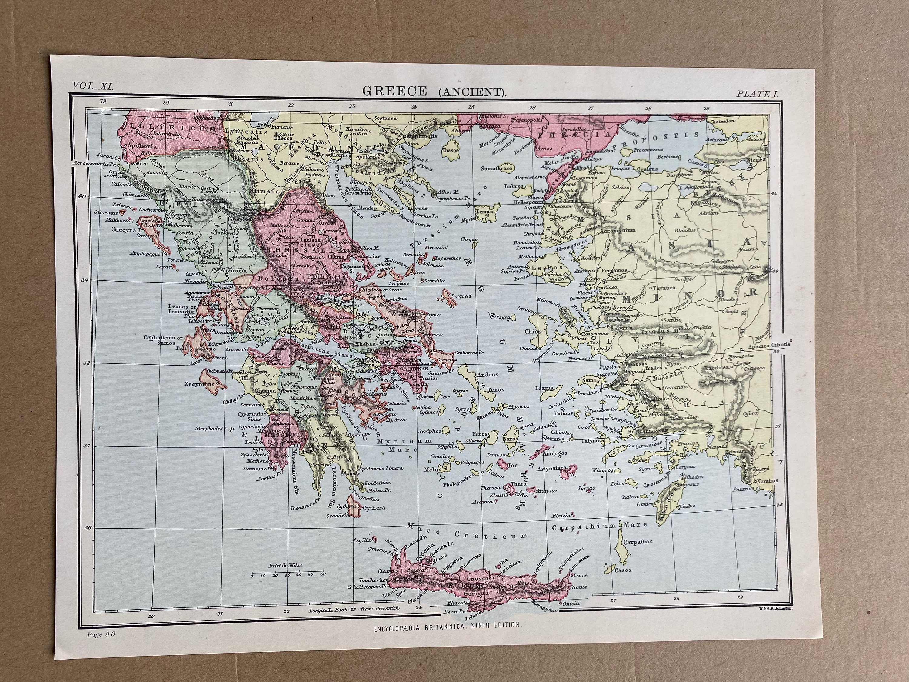 1875 Ancient Greece Original Antique Map - European History - Available ...