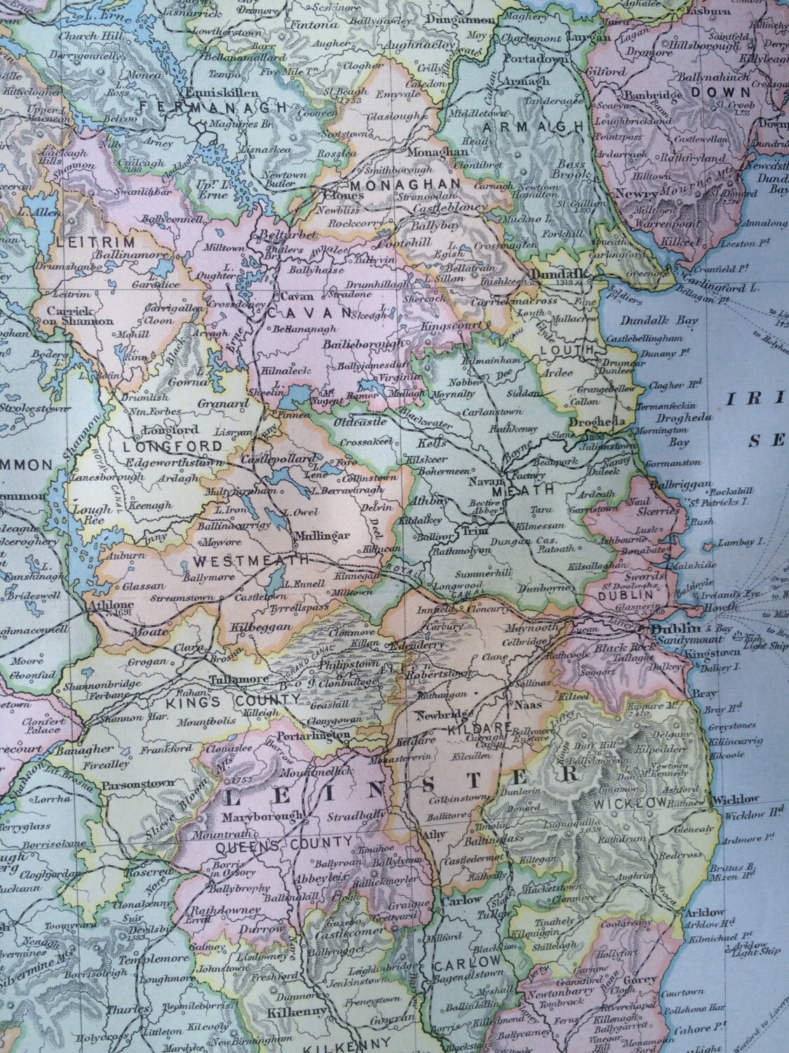 1898 IRELAND large original antique map, 21.5 x 13.5 inches, historical ...