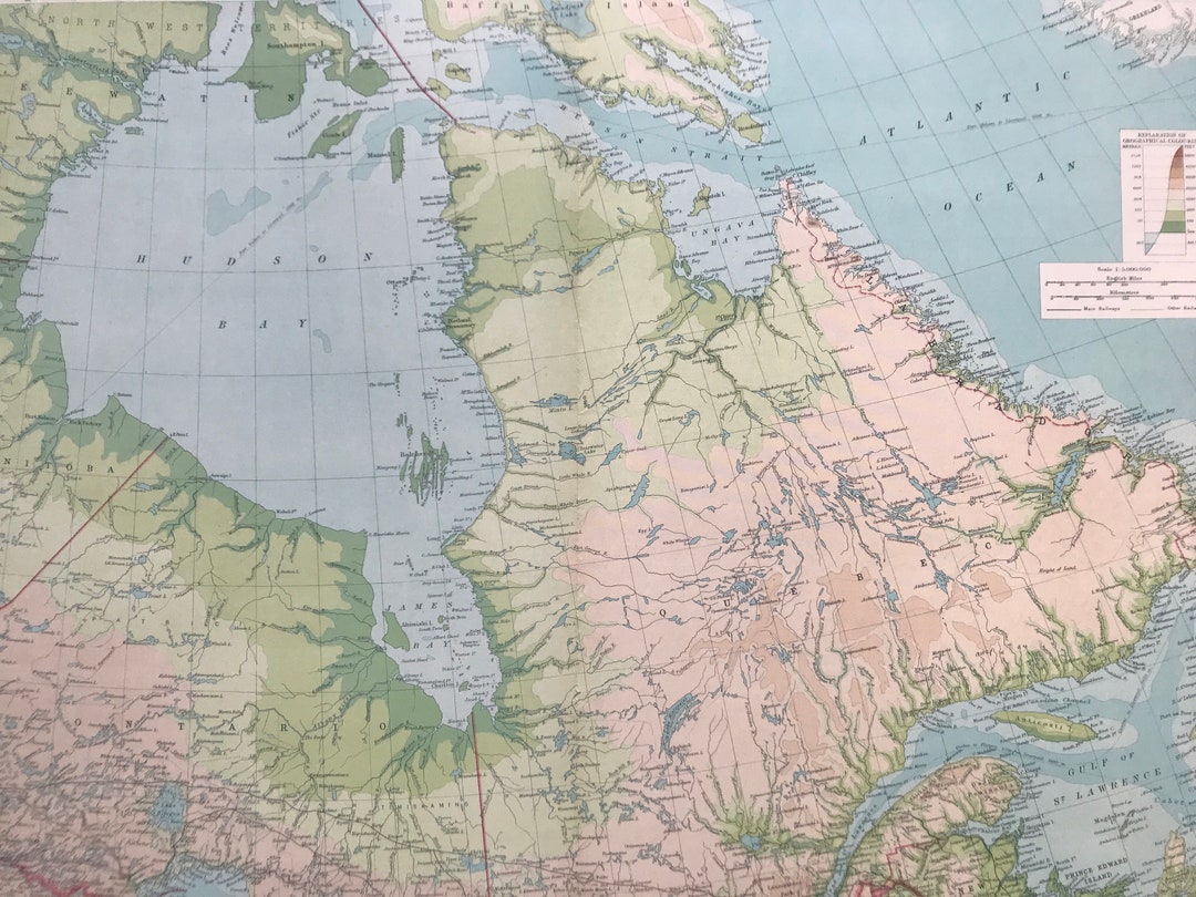 1922 Northeastern Canada Large Original Antique Times Atlas Physical ...