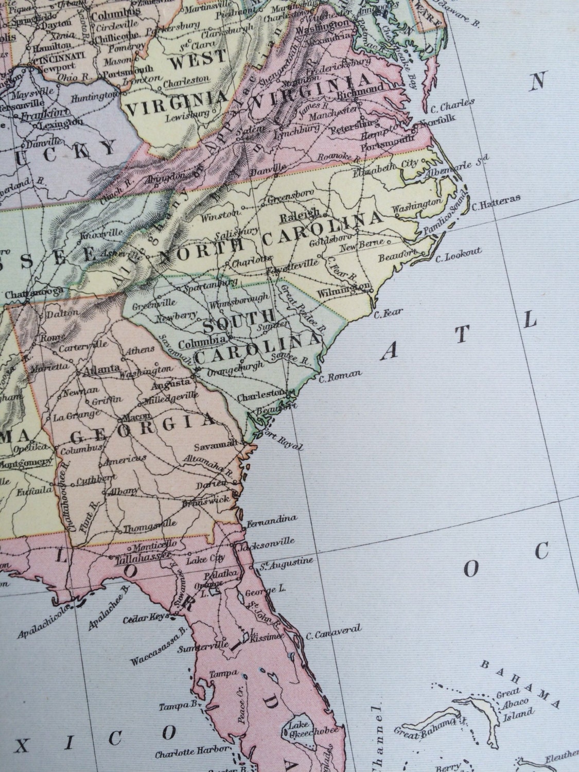 1892 UNITED STATES (East) Original Antique Map, 10.5 x 12.5 inches ...