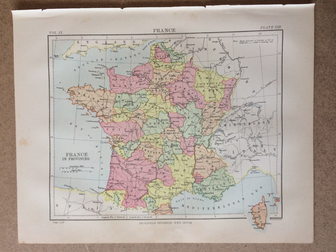 1875 France in Provinces Original Antique Map Available - Etsy