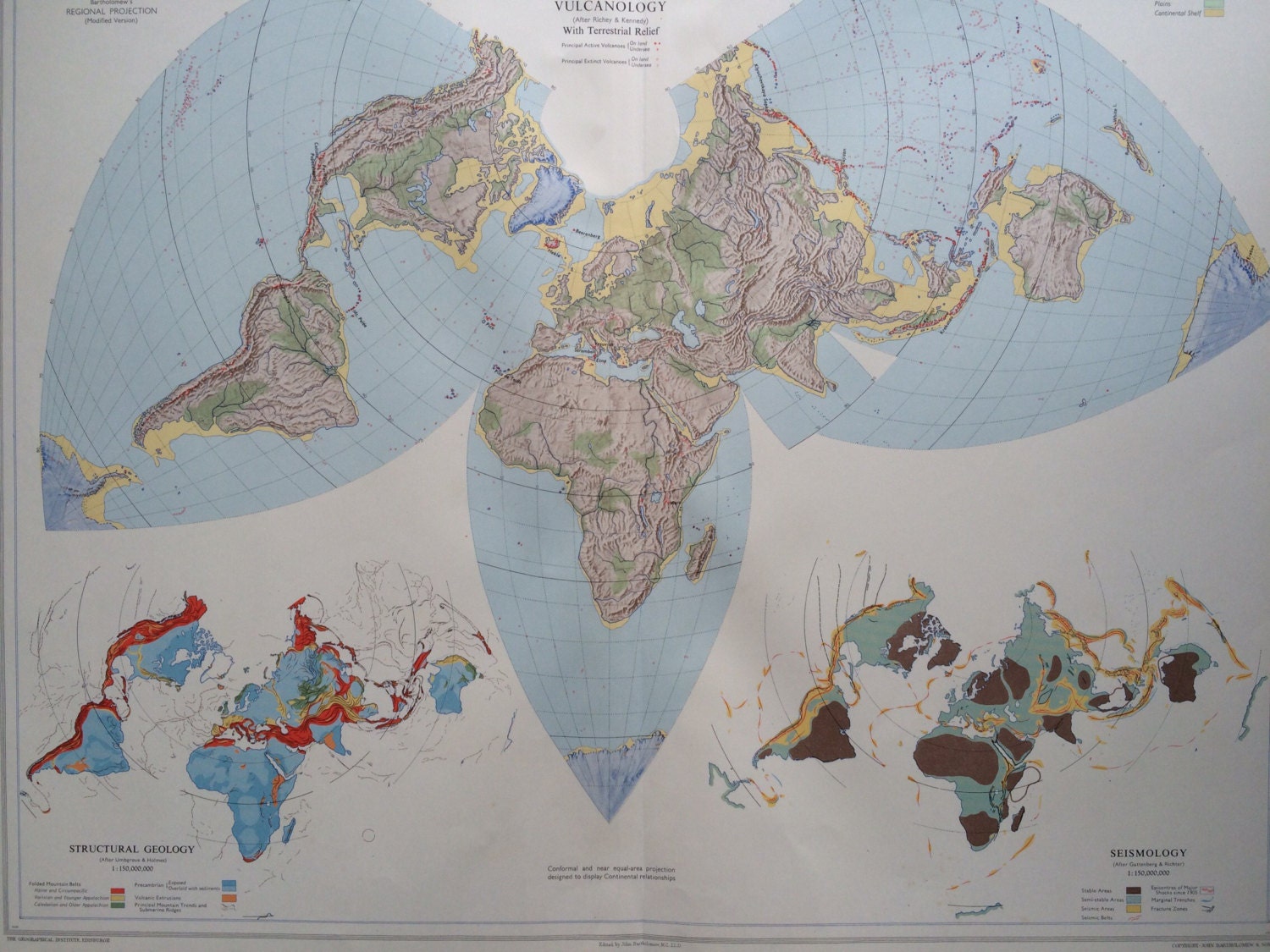 1958 WORLD PHYSIOGRAPHY Extra Large Original Vintage World Map ...