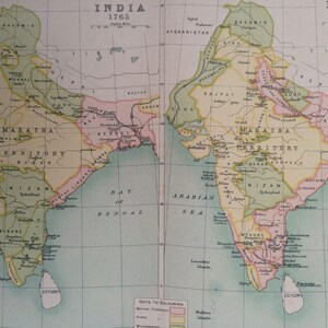 1908 India Historical Map Showing India in 1765 and 1805 Original ...