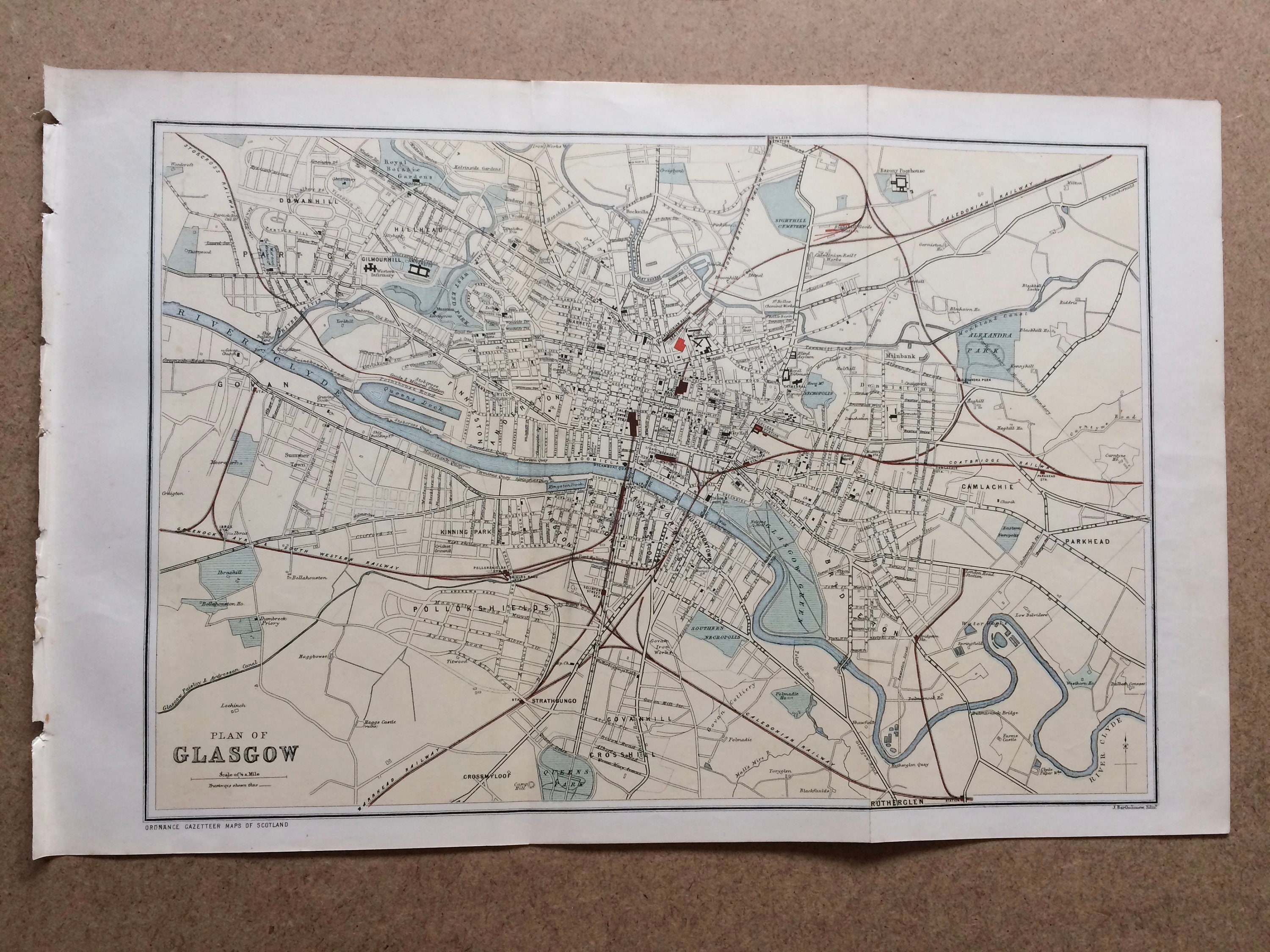 1883 Plan of Glasgow Large Original Antique Map - Scottish Cartography ...