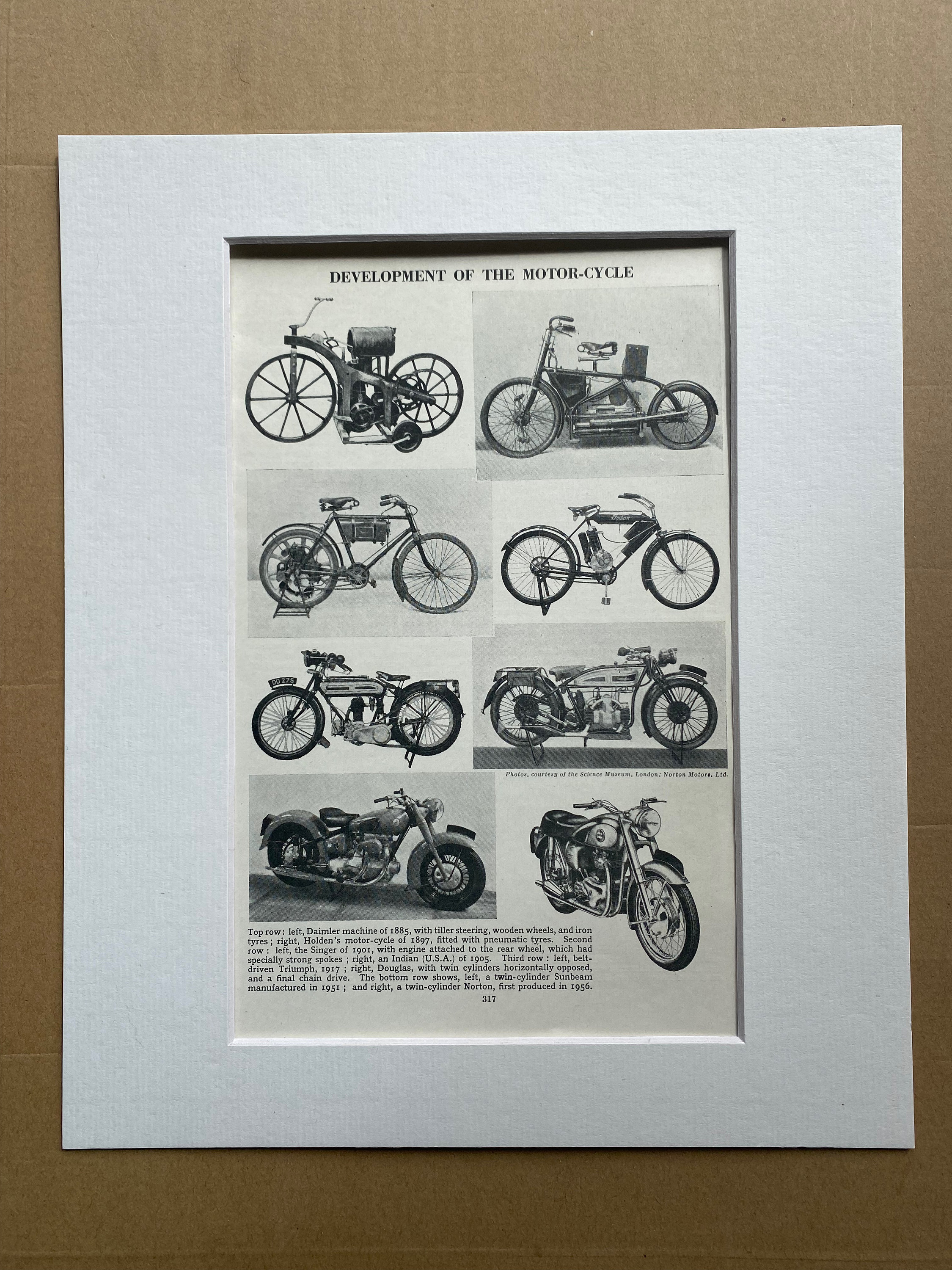 1940s Development of the Motorcycle Original Vintage Print - Mounted ...