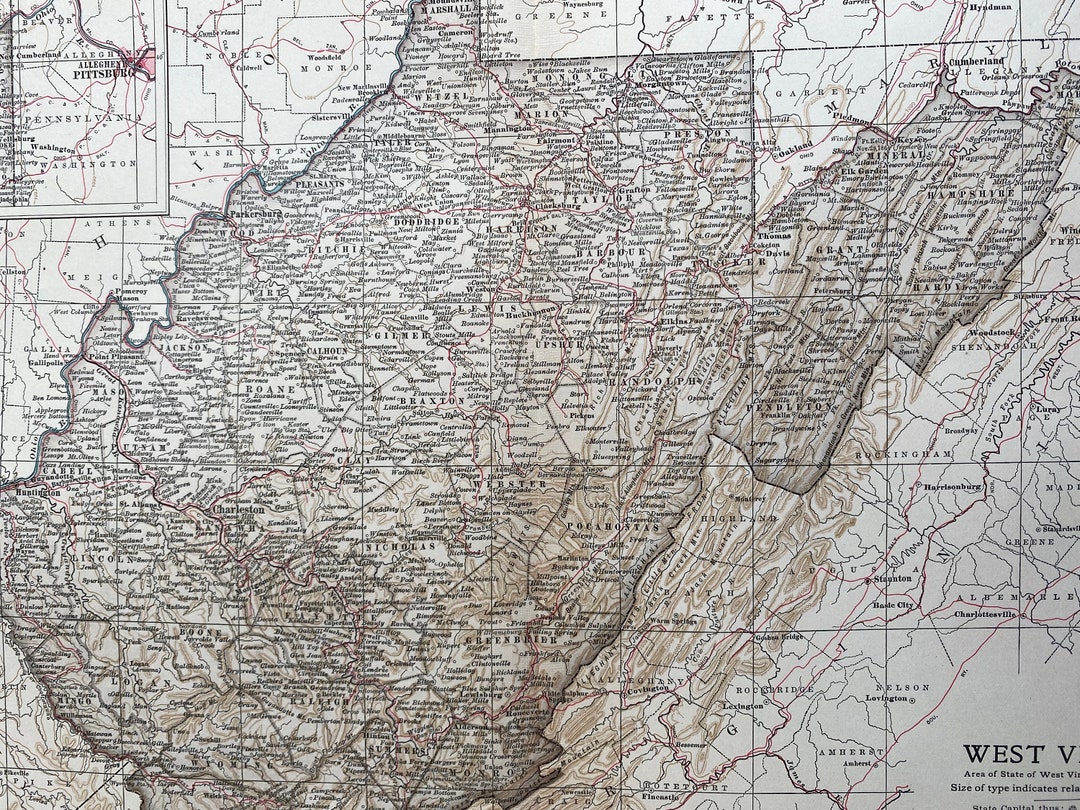 1903 West Virginia Original Antique Map - United States - US State Map ...