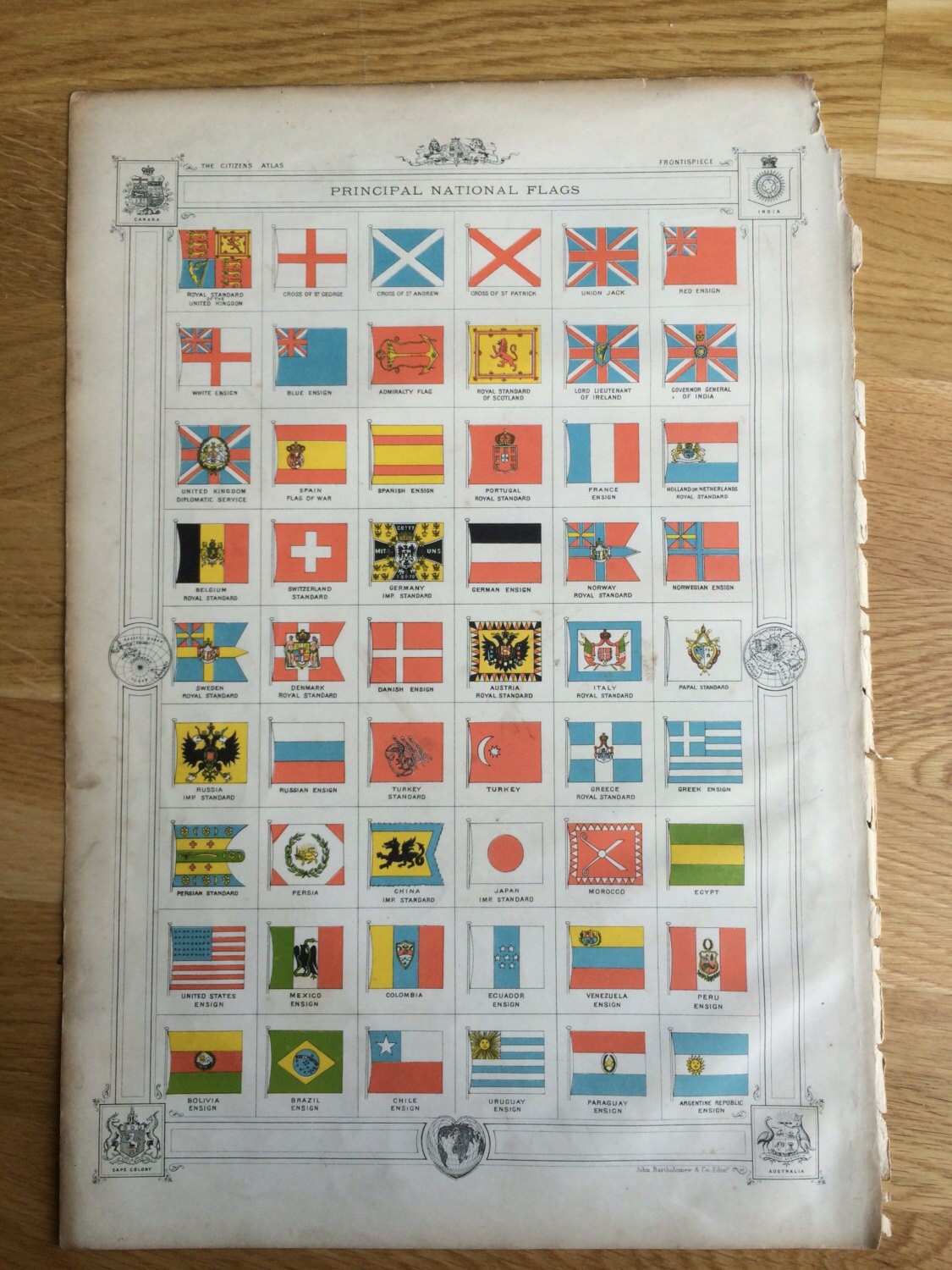 1898 FLAG Original Antique Print, 14 x 9.5 inches, historical wall ...