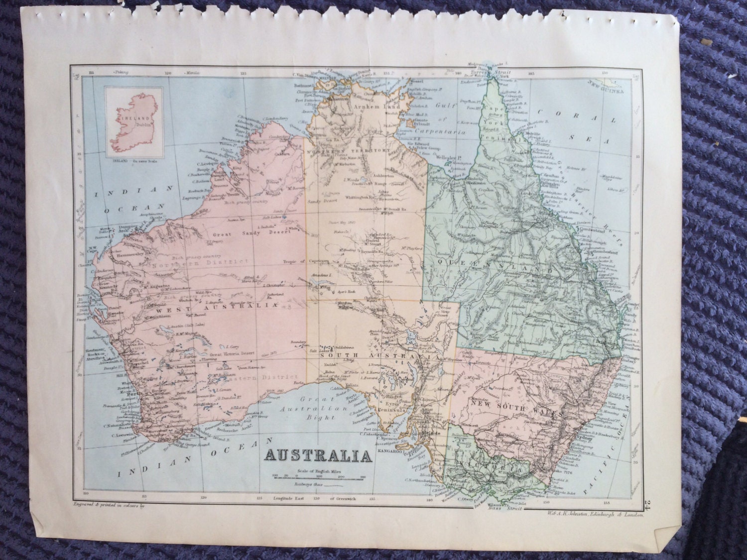 1890 AUSTRALIA Original Antique Map, 11 x 14 inches, Johnston Atlas ...