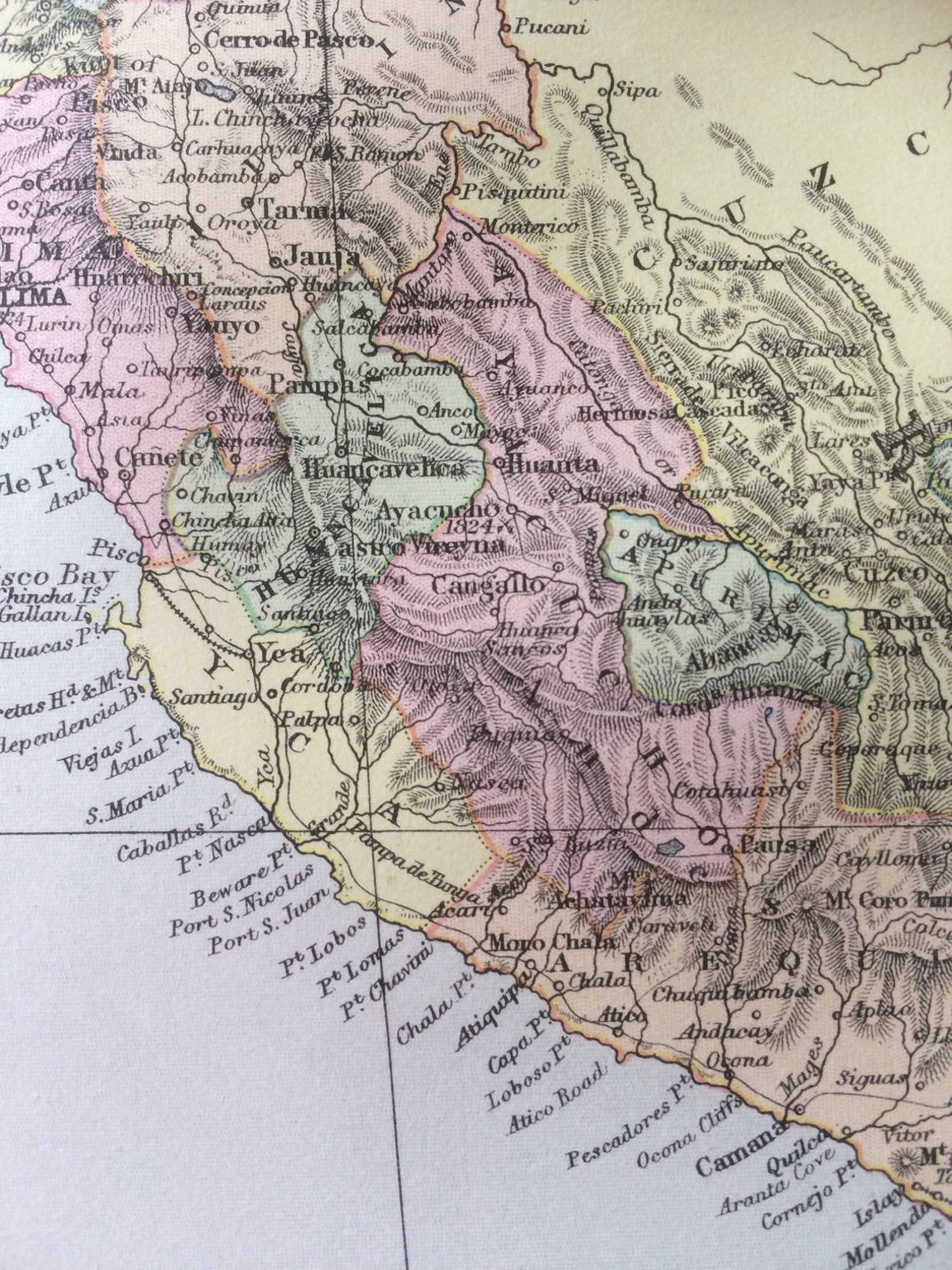 1875 Peru Original Antique Map - South America - Vintage Wall Decor ...