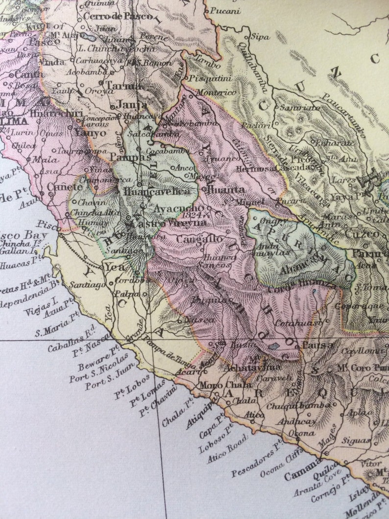 1875 Peru Original Antique Map - South America - Vintage Wall Decor ...