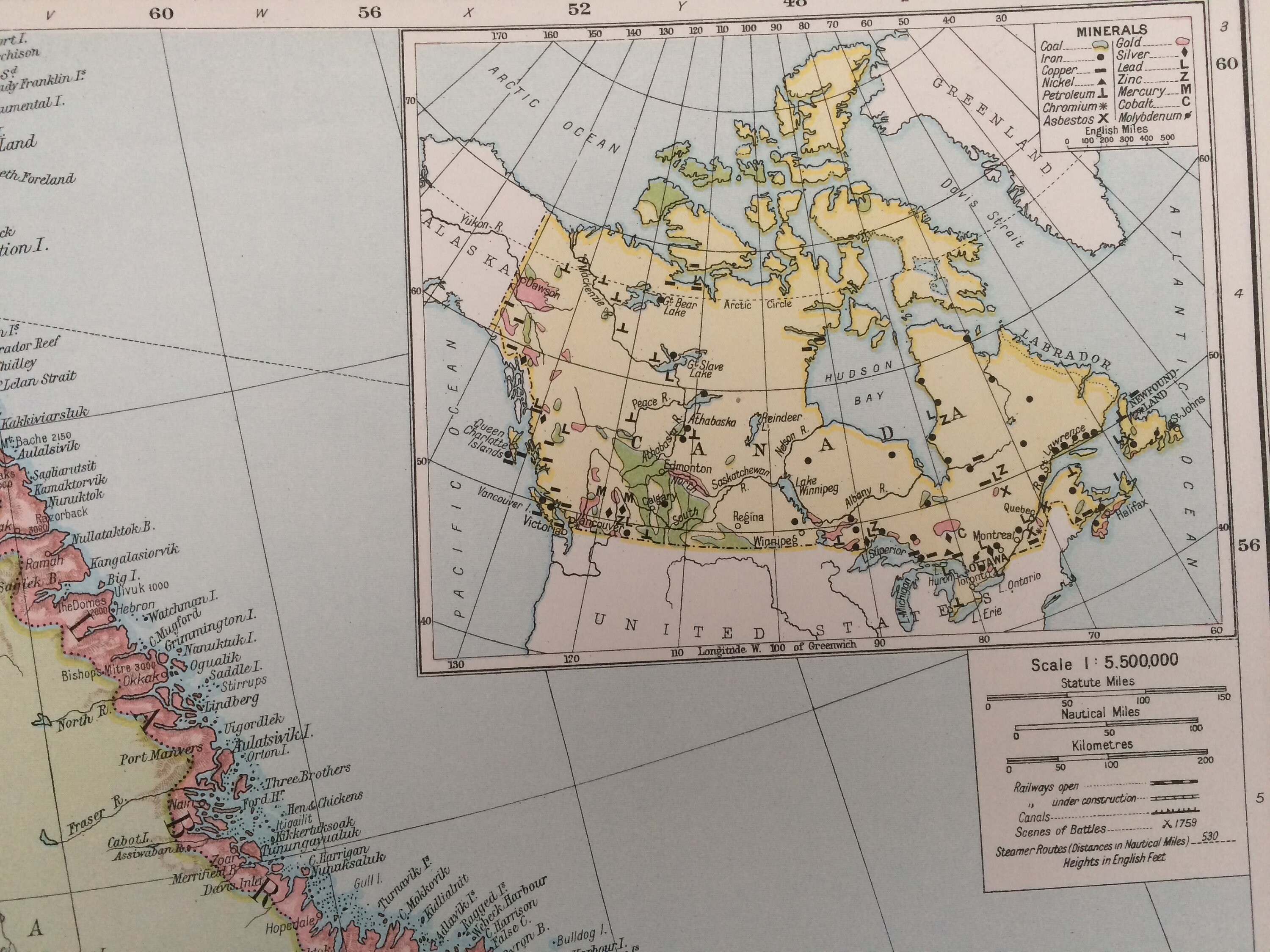1920 Canada (East) Extra Large Original Antique Map showing railways ...