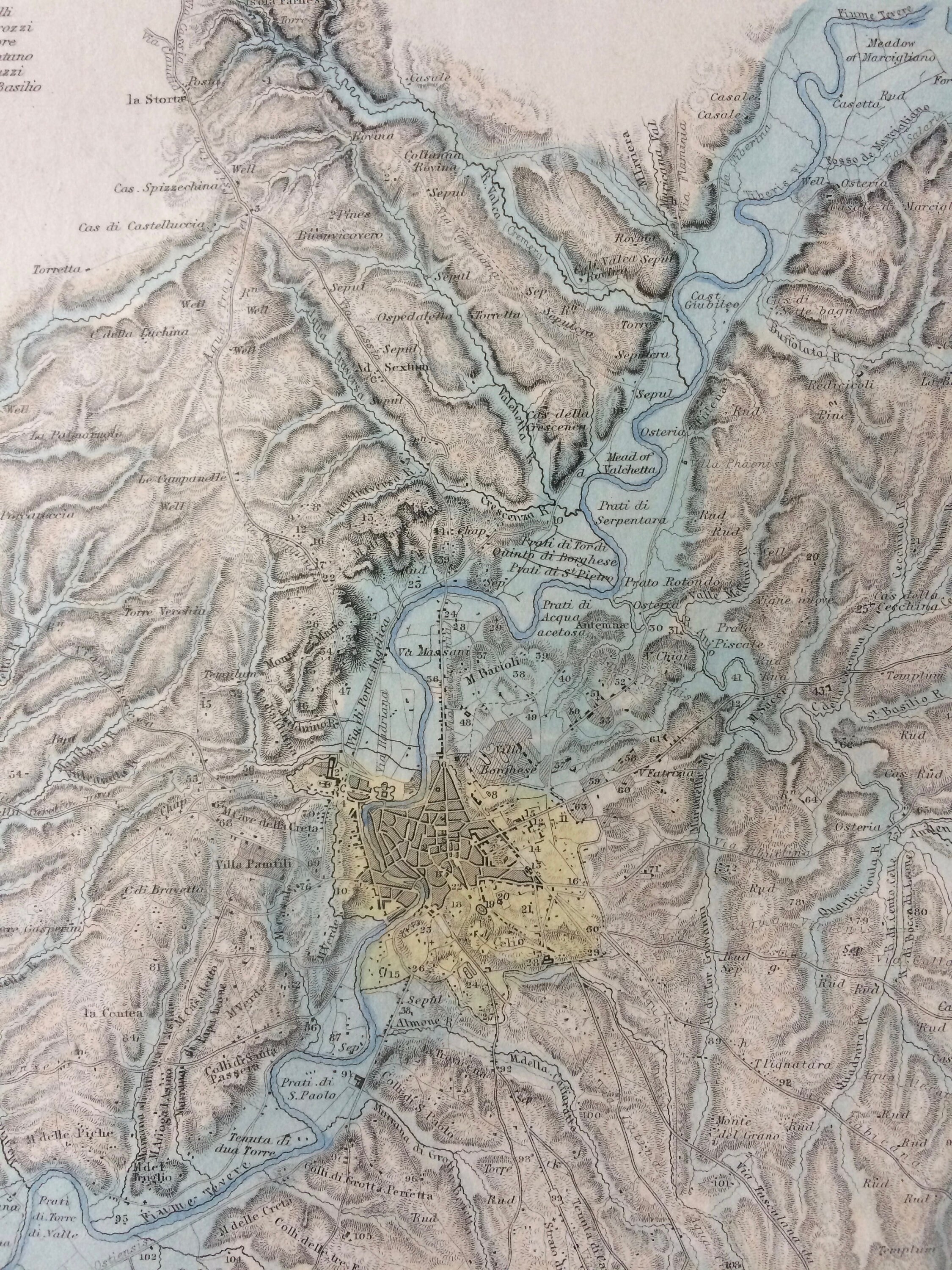 1871 Rome with its environs Original Antique Map with reference list of ...