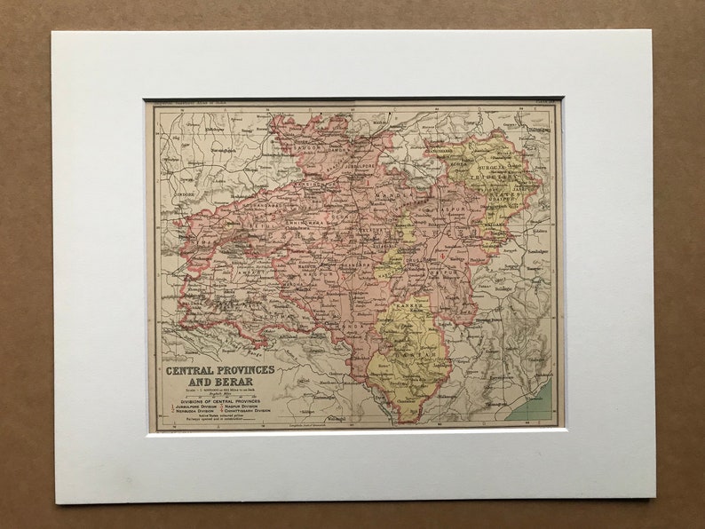 1908 Central Provinces and Berar Original Antique Map Showing - Etsy