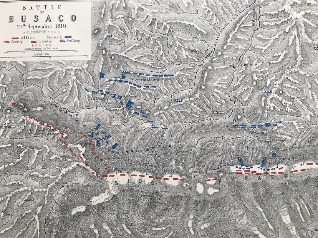 1875 Battle of Busaco, 1810 Original Antique Map - Napoleonic Wars ...