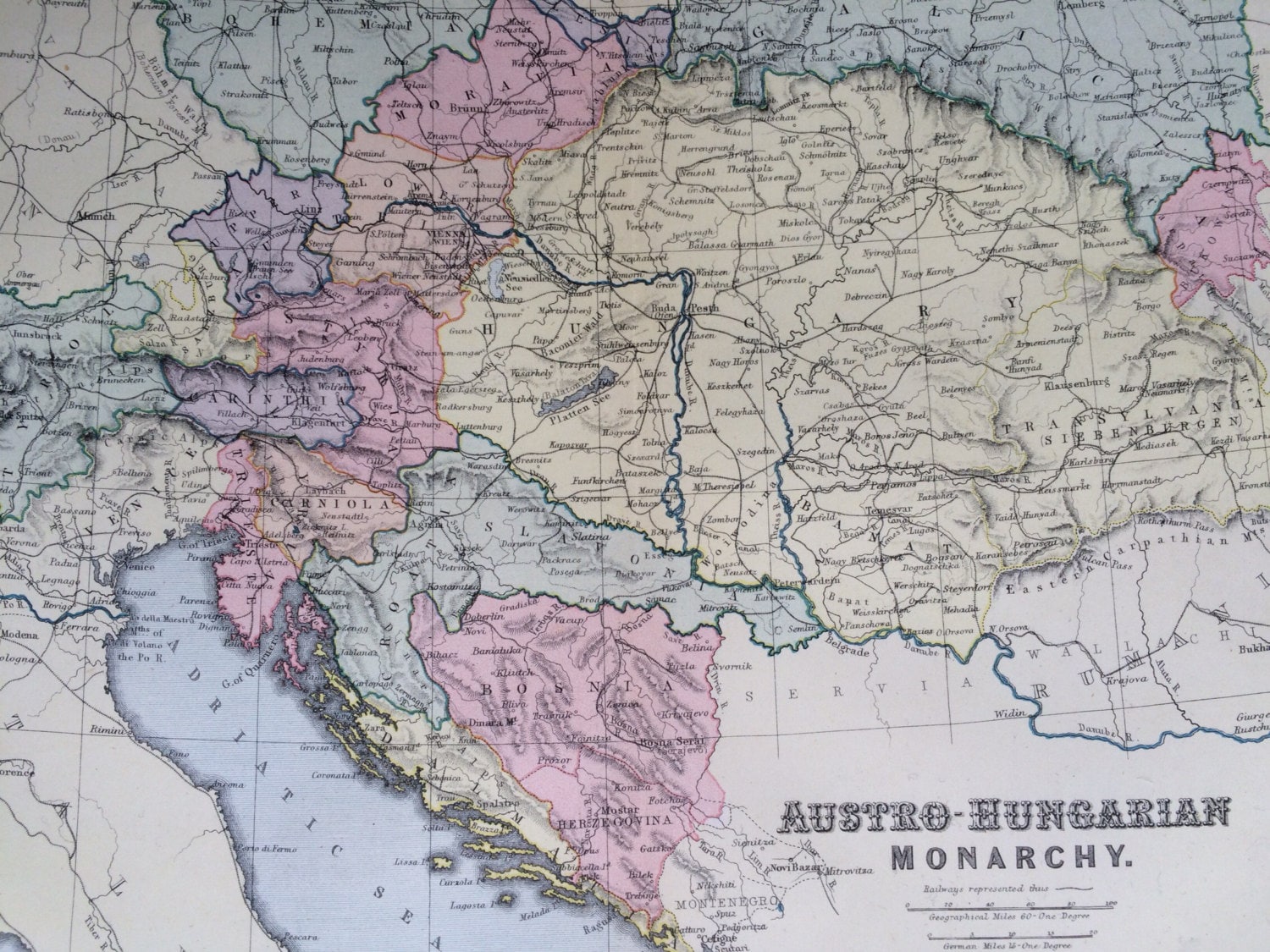 1895 Austro-Hungarian Monarchy Original Antique Map, 10.5 x 12.5 inches ...