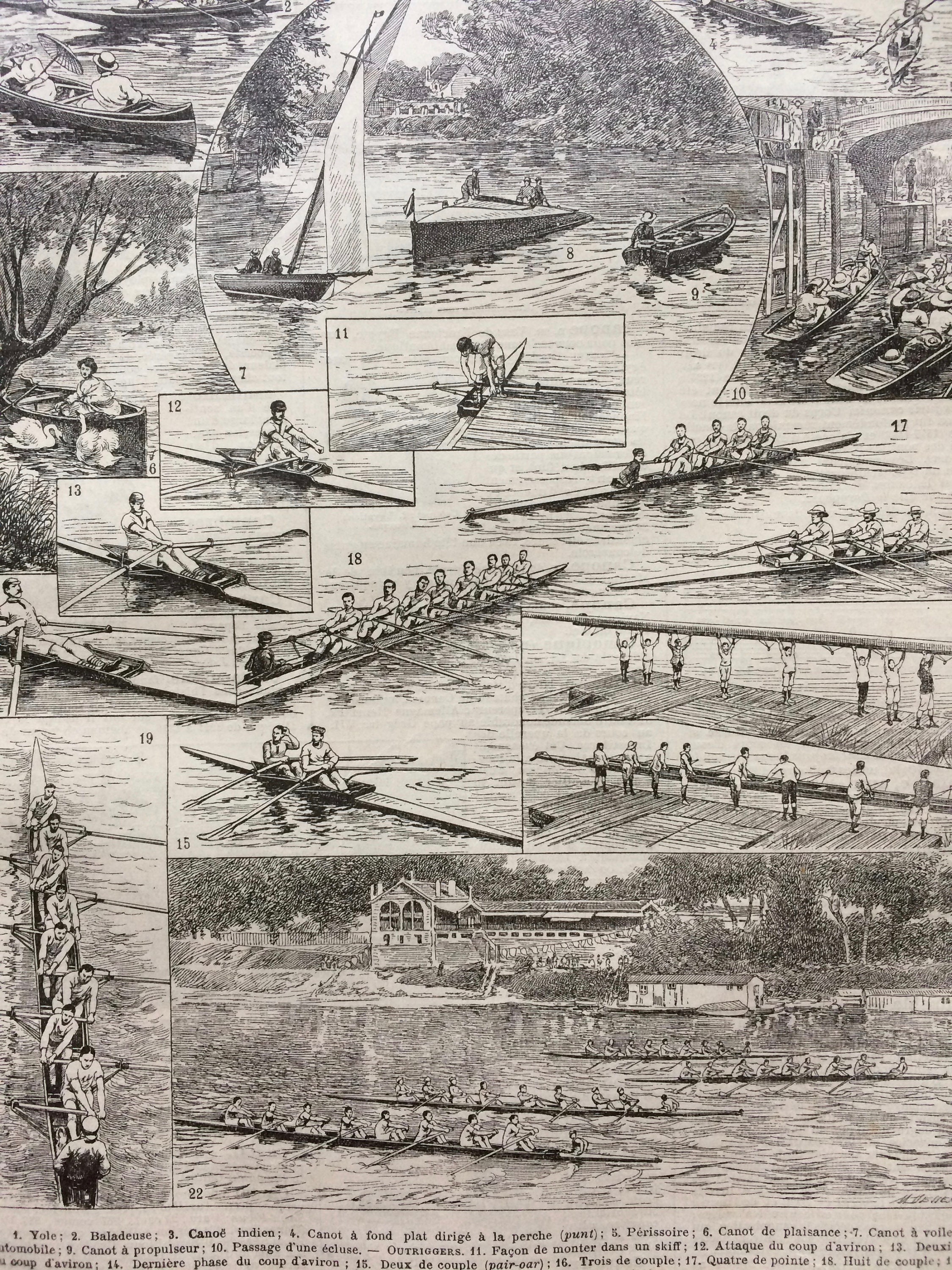 1923 Rowing Original Antique Print - Mounted and Matted - Decorative ...