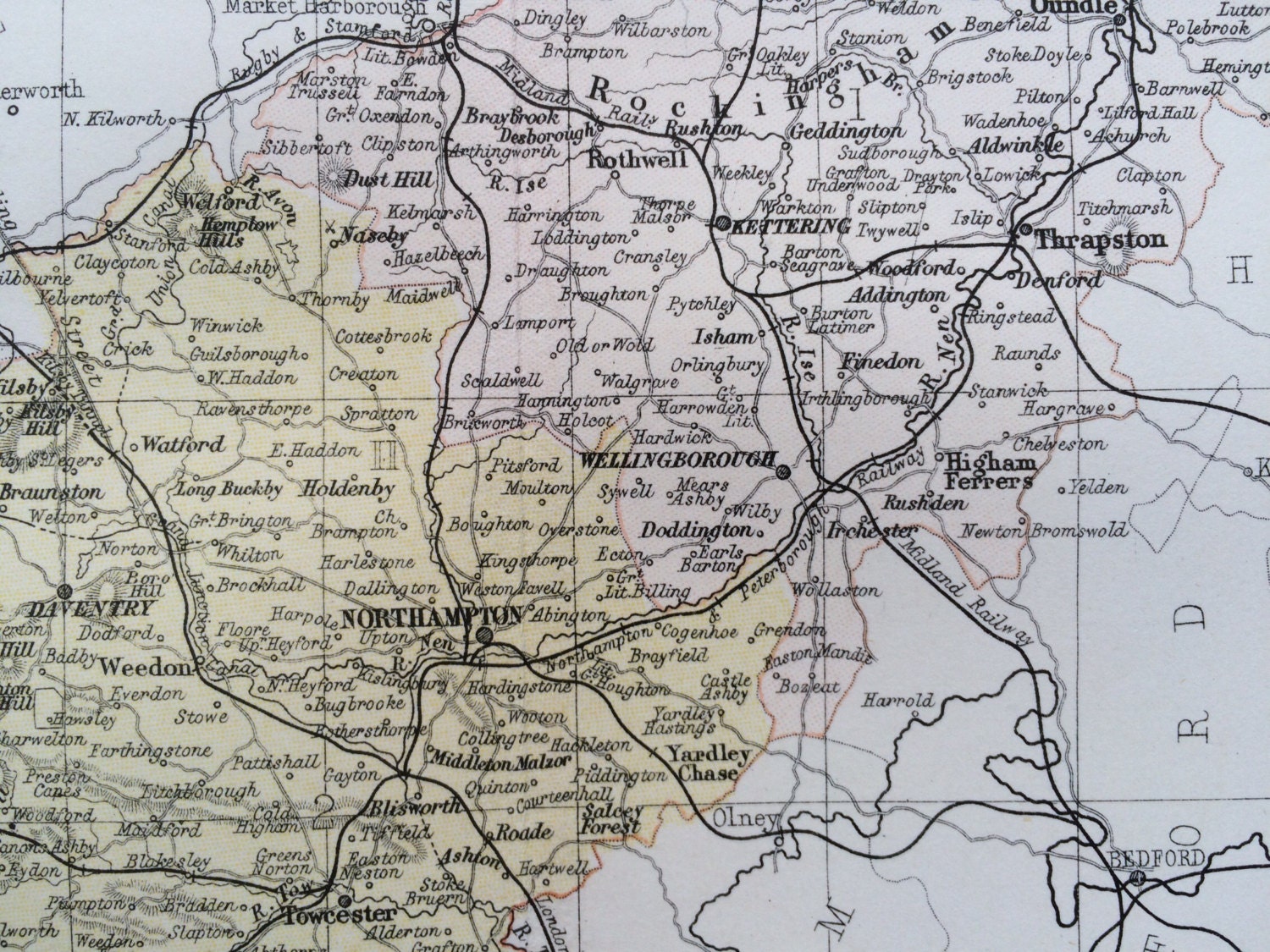 1882 Northamptonshire Original Antique Map - Mounted and Matted ...