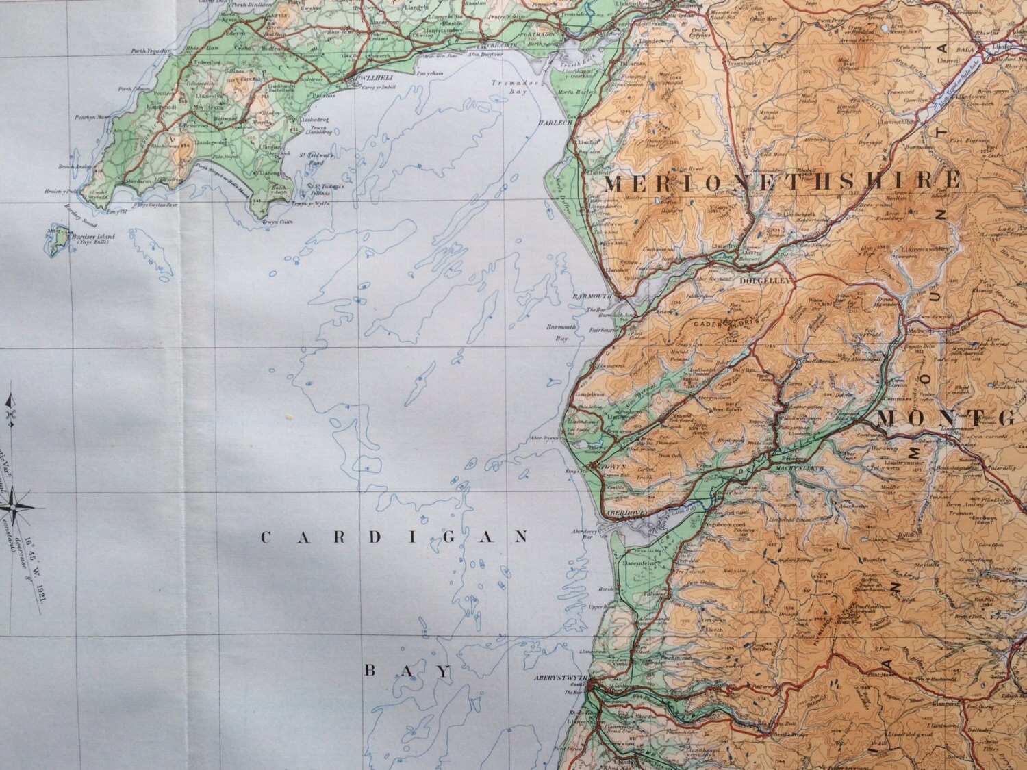 1922 original antique ordnance survey map of Wales, Merionethshire ...