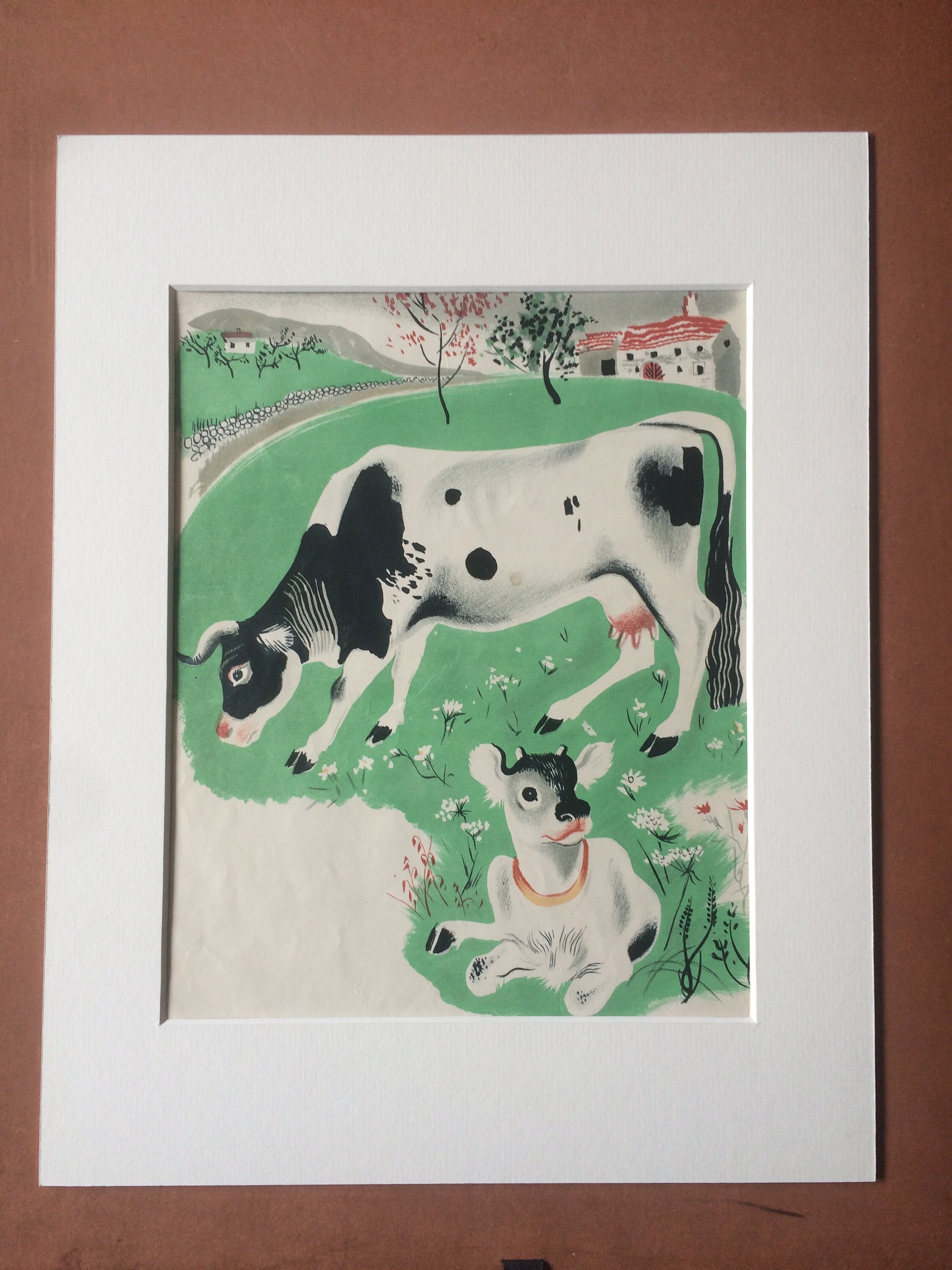 1940 Cow & Calf Original Antique Print - Mounted and Matted ...