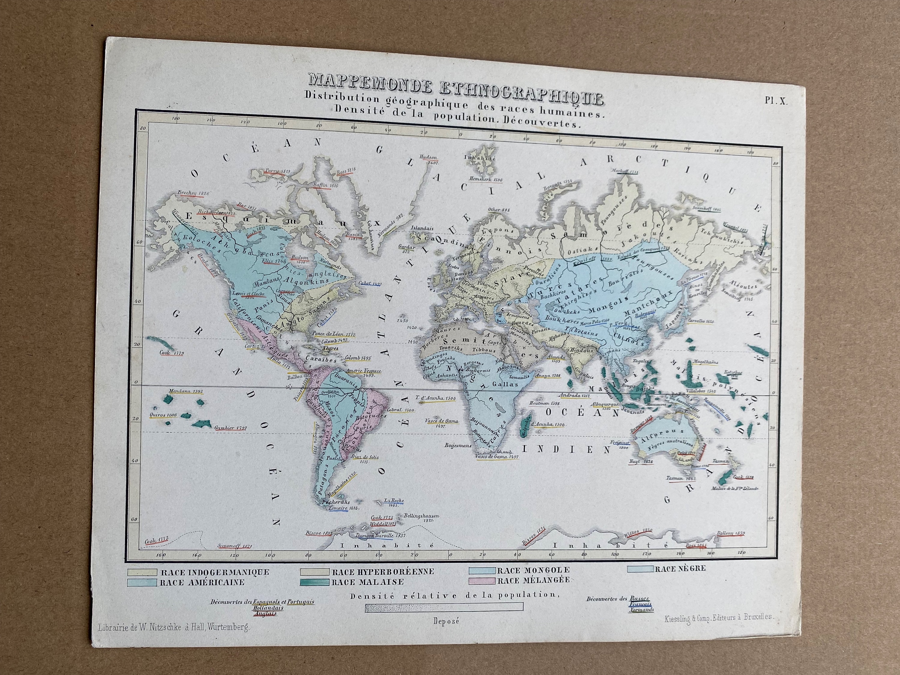 1858 Ethnographic Original Antique World Map showing the Geographical ...