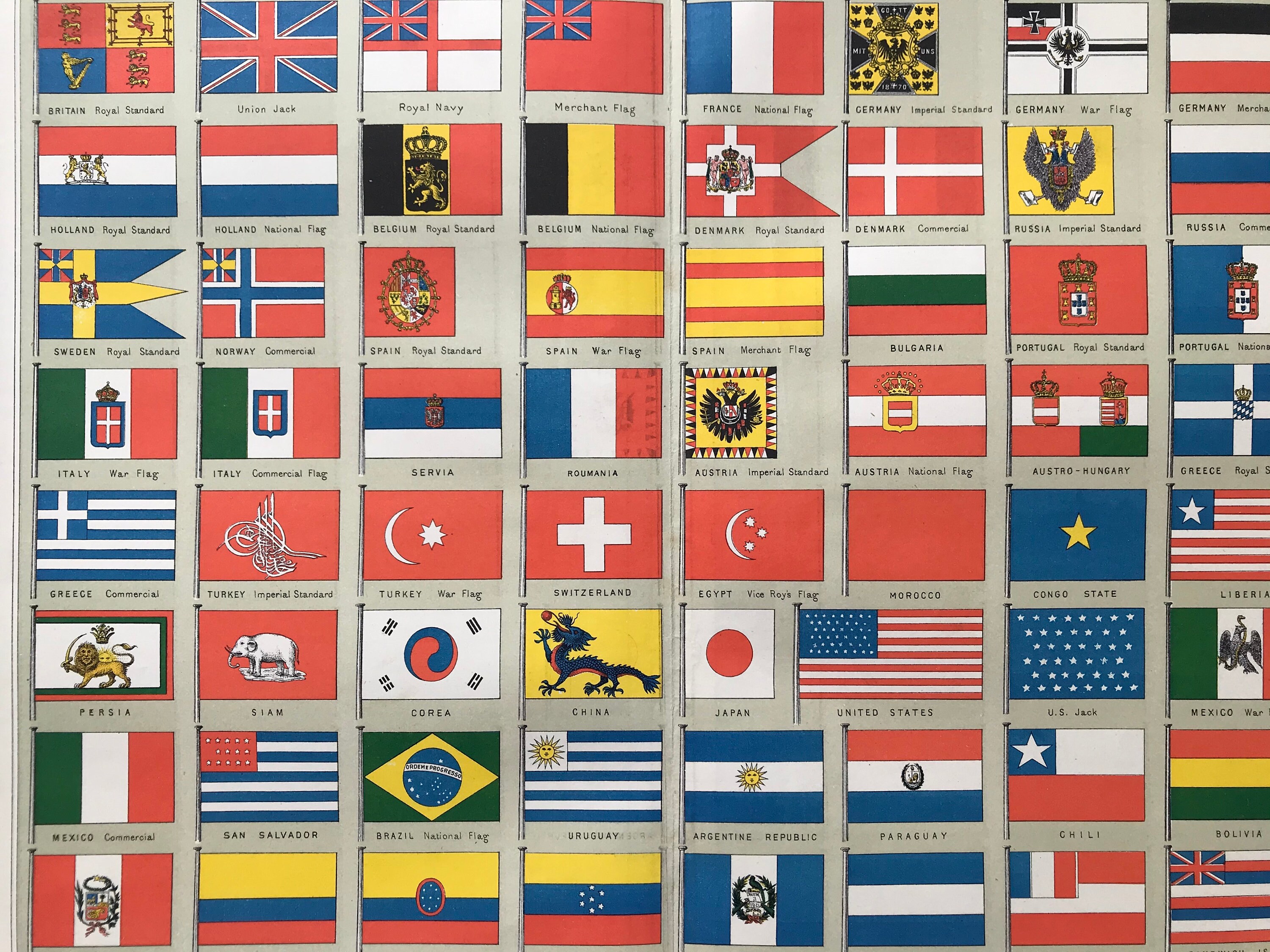 1900 Flags - National and Commercial Original Antique Print - Available ...