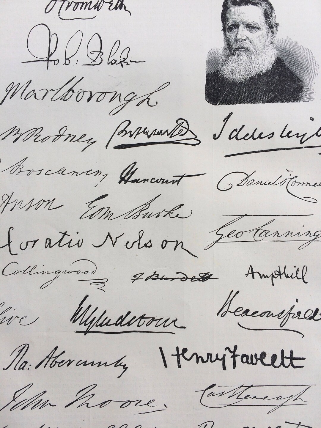 1889 Autographs Original Antique Engraving Distinguished Leaders Matted ...