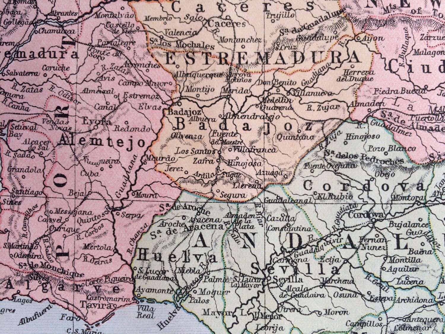 1890 SPAIN & PORTUGAL Original Antique Map, 11 x 14 inches, Johnston ...