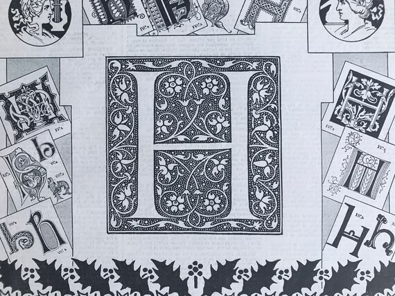 1897 Letter H Decorative Alphabet Letter Original Antique - Etsy