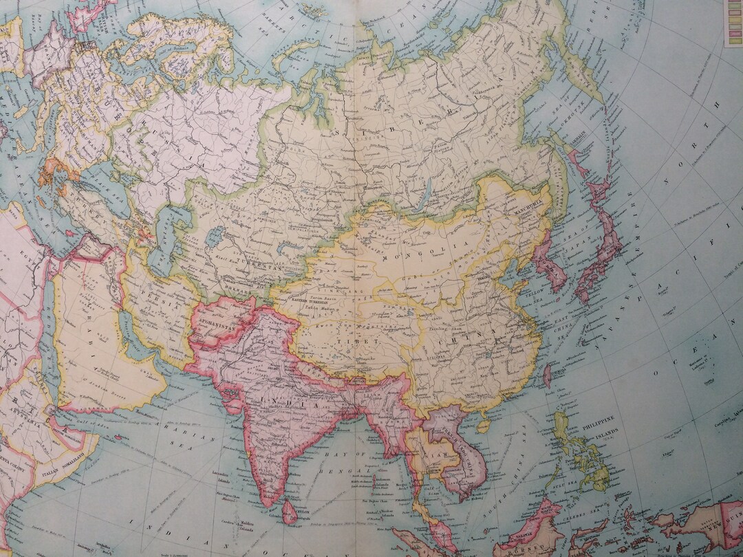 1922 ASIA Large Original Antique Times Atlas Political Map - Large Wall ...